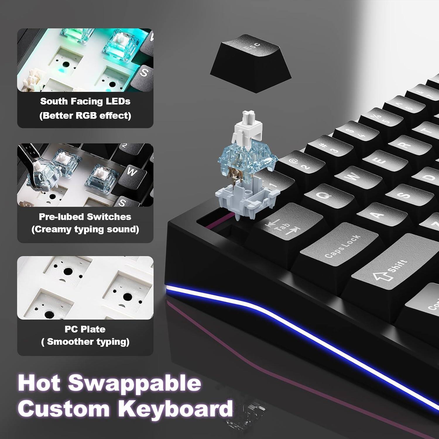 Wikistore AL65 Wireless Mechanical Keyboard,Full Aluminum ,Support QMK ...