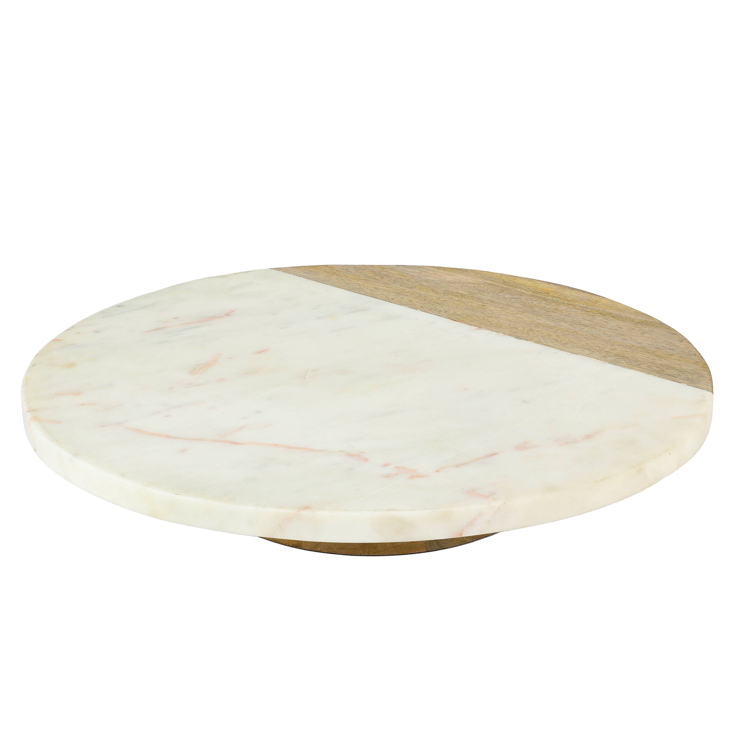 Laurie Gates 16 Inch Lazy Susan in Natural Wood and White Marble Brown ...