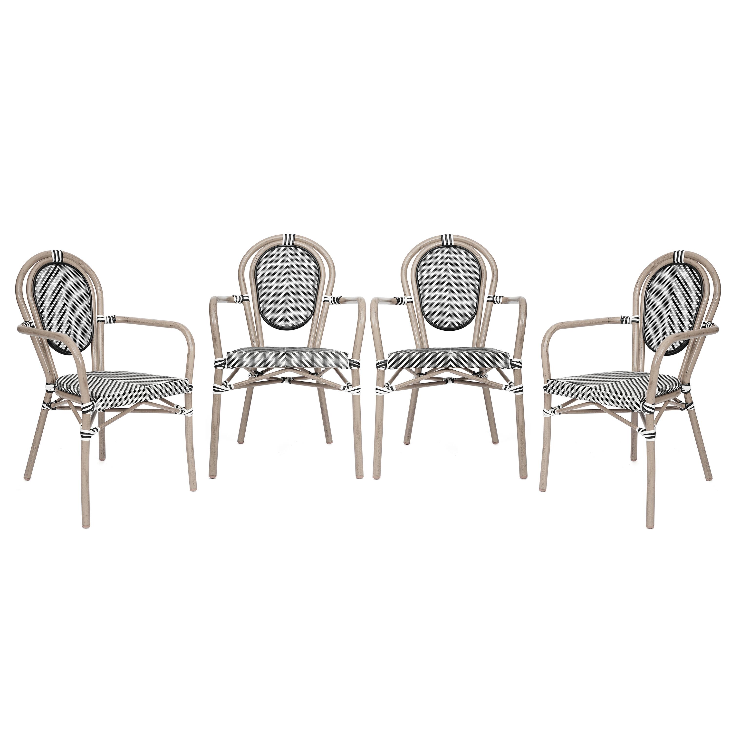 Emma + Oliver 4 Pack Stacking Bistro Chair with Bamboo Print Metal ...