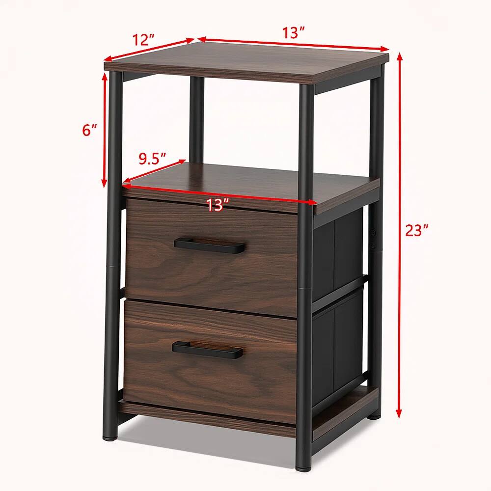 Hivvago Set of 2 Bedside Cabinets with Lightweight Fabric Bins and ...