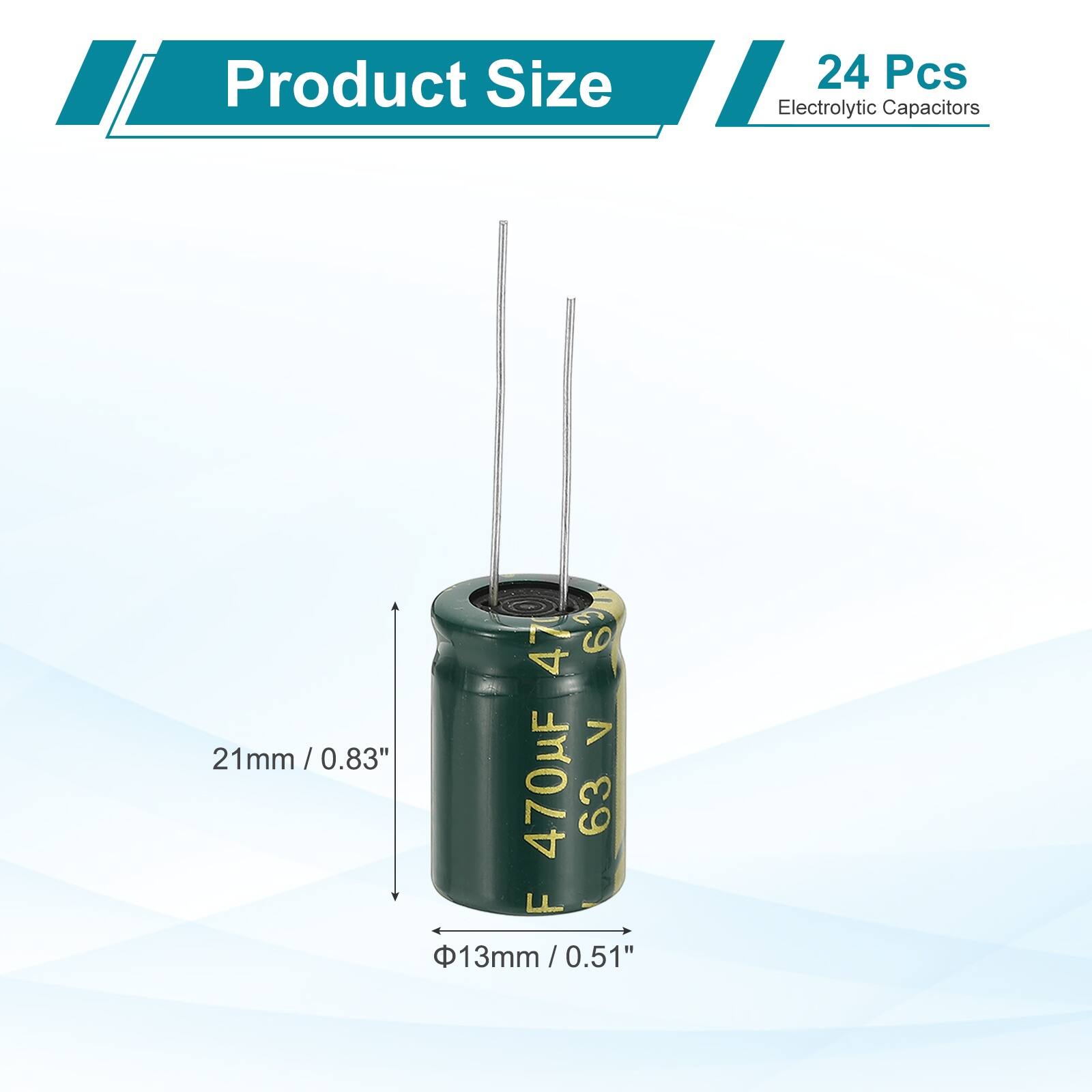 Unique Bargains 470uF 63V 13x21mm Electrolytic Capacitor, High ...
