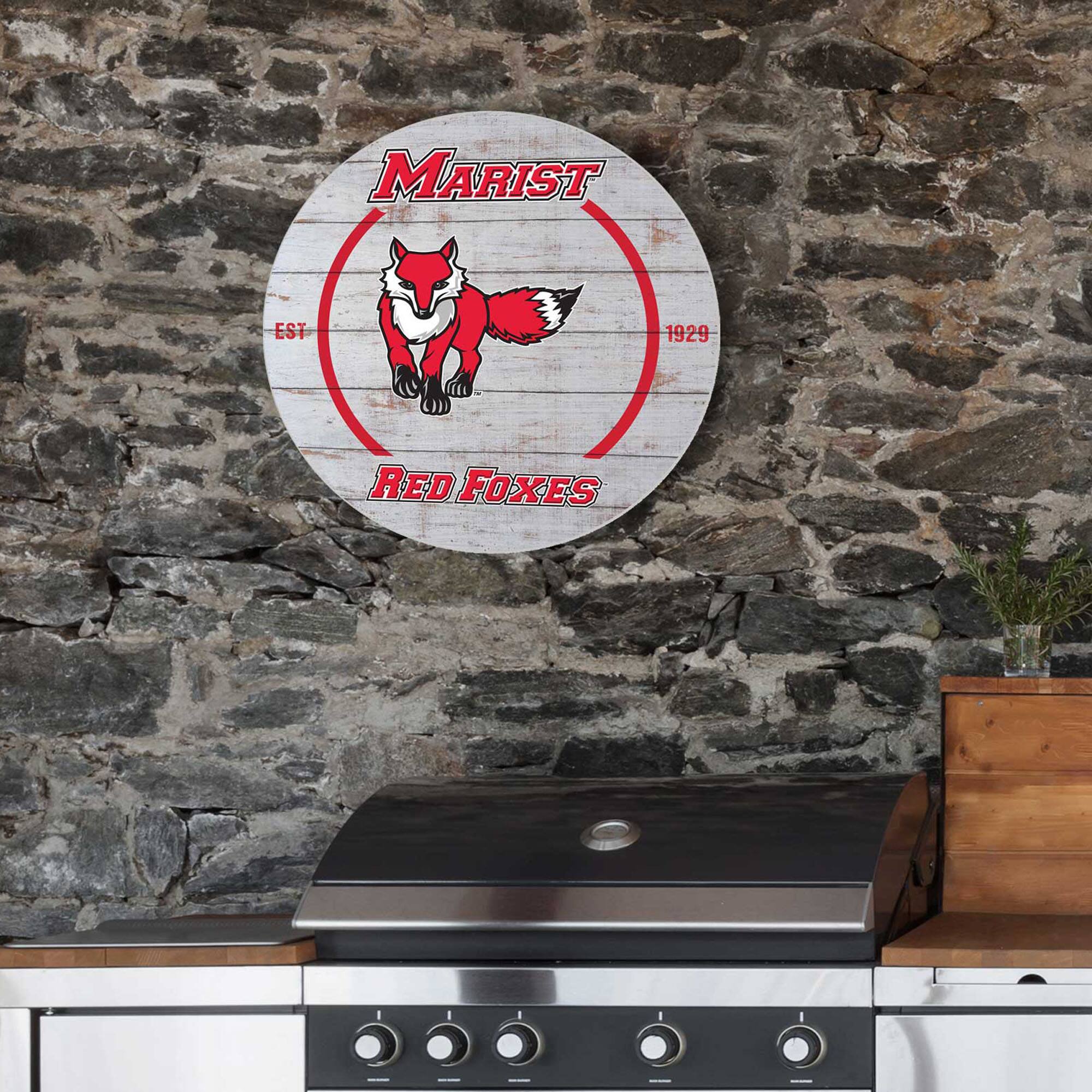 Jardine Marist Red Foxes 20'' x 20'' Indoor/Outdoor Weathered Circle ...