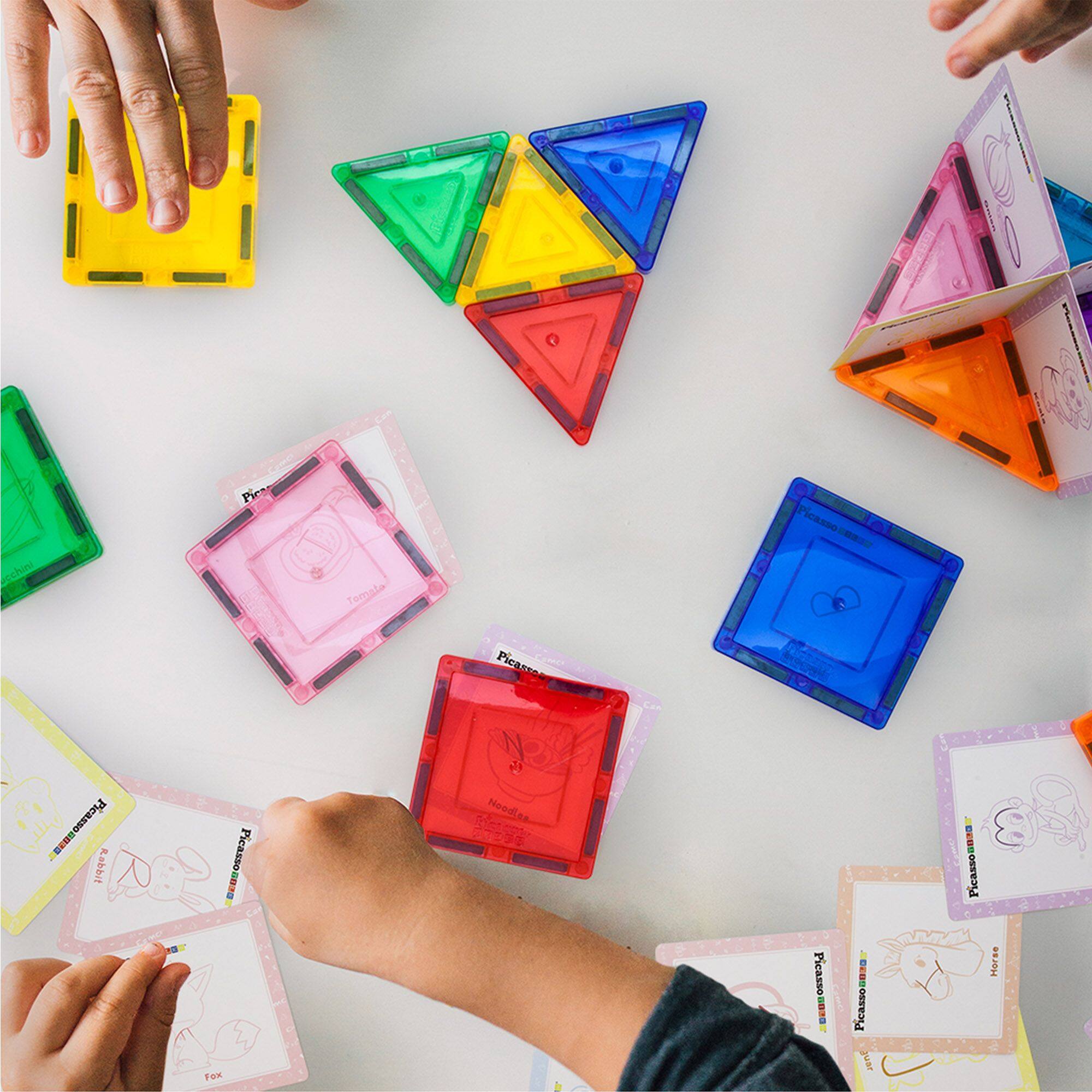 PicassoTiles PICASSO TILES 42PC Magnetic Tiles & Learning Cards ...