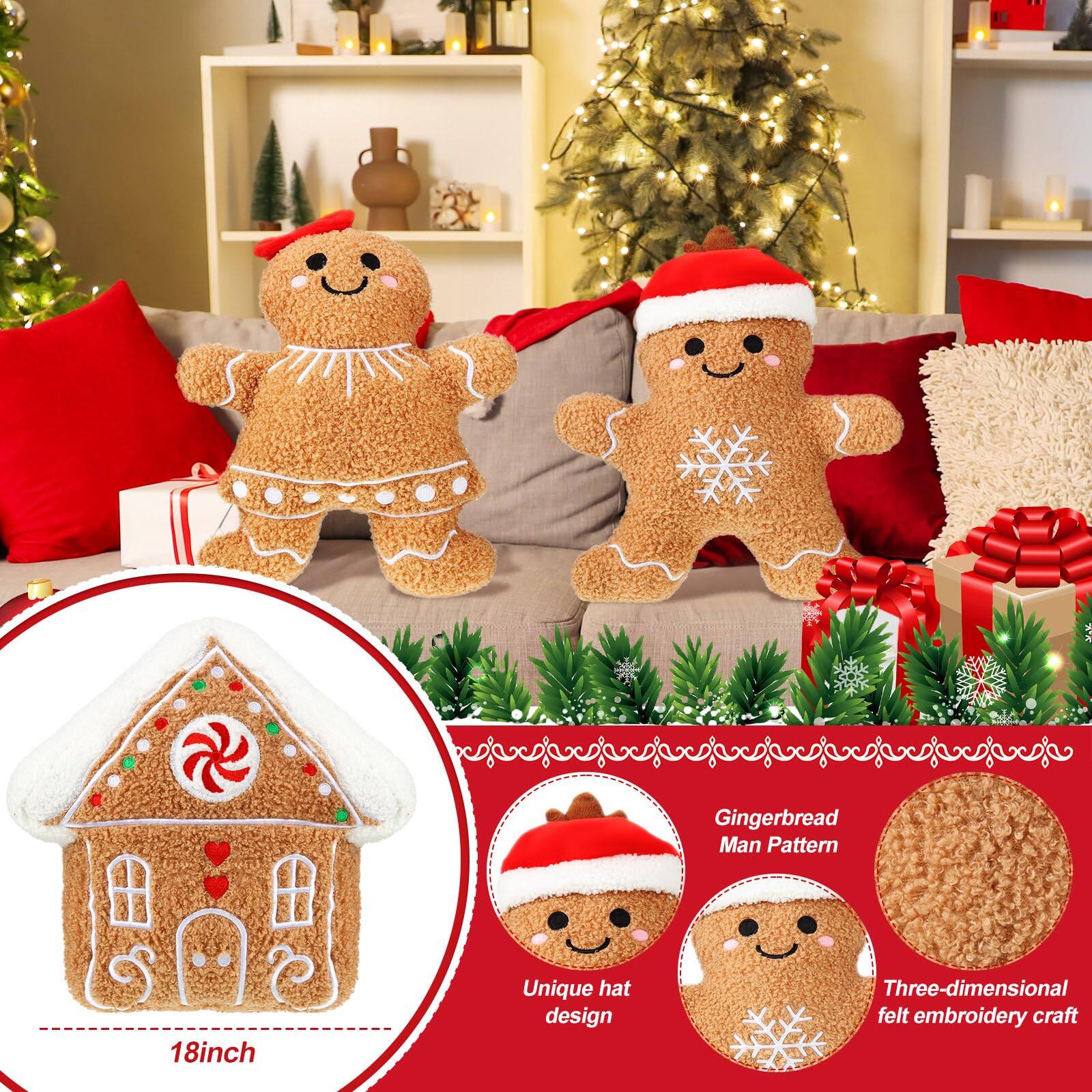 Paradigms Interiors 3 Christmas Gingerbread Pillows House Man Throw ...