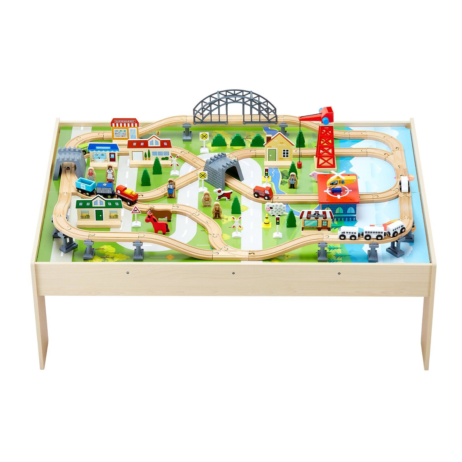 Glintex Wooden Train Table for Kids, 120PCS Activity Playset with ...