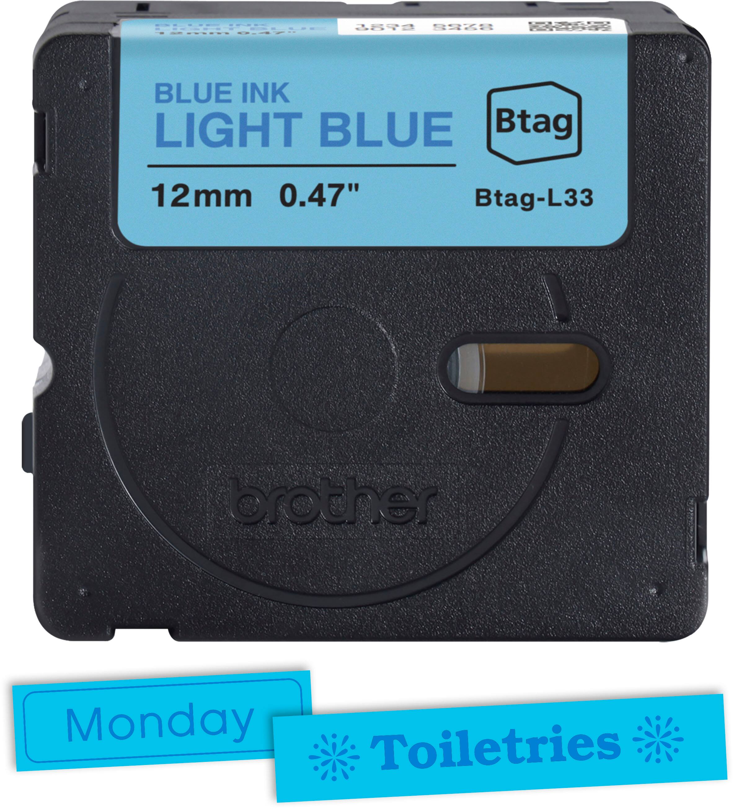 Brother P touch Btag BTAGL33 Blue on Light Blue Label Tape, 1/2" x 13.1' (12mm x 4m) BTAG-L33 ...