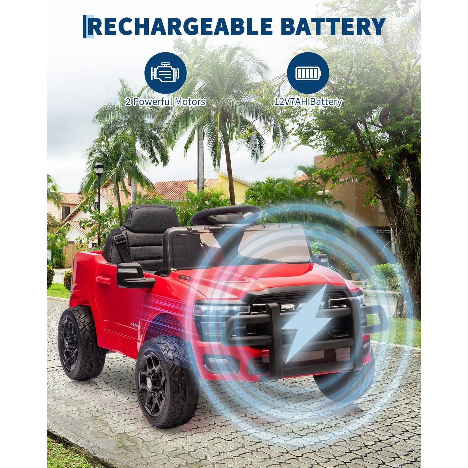 GARVEE 12V Licensed RAM Pickup Ride On Truck, Remote Control, 3 Speeds ...