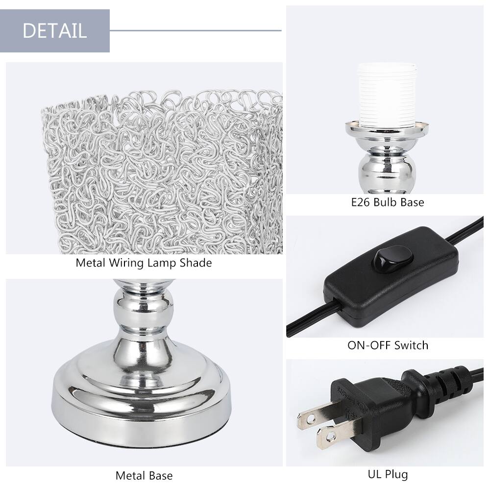 Oumilen Silver Table Lamp with Inverted Trapezoidal Metal Wire Shade ...