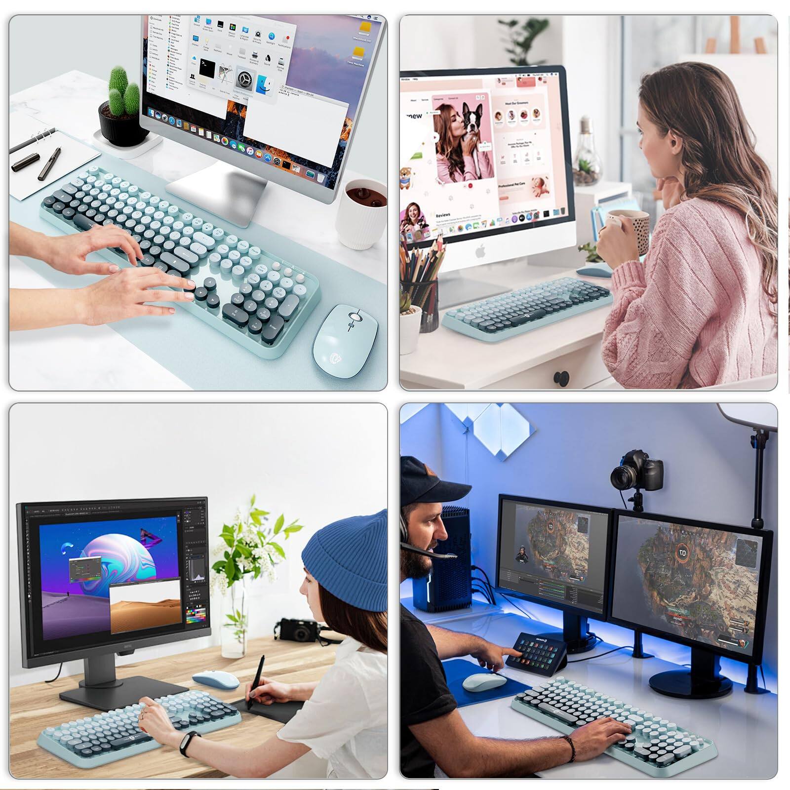 Cozy Serene Wireless And Mouse Combo hz Colorful Cute Round Keycaps For ...