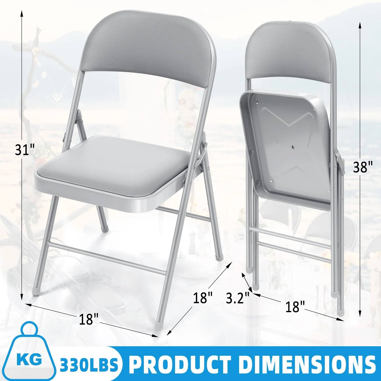 HONGGE Set of 6 Folding Chairs with Premium Vegan Leather Seats and ...