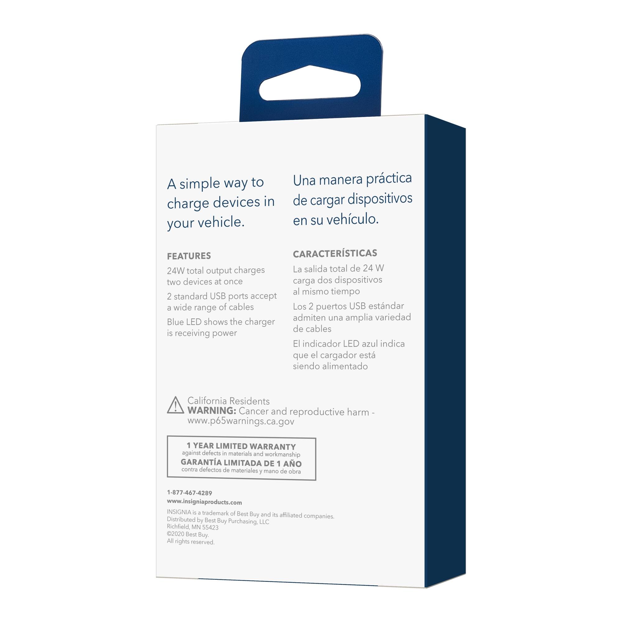 Customer Reviews: Insignia™ 24W Dual USB Port Vehicle Charger Black NS ...