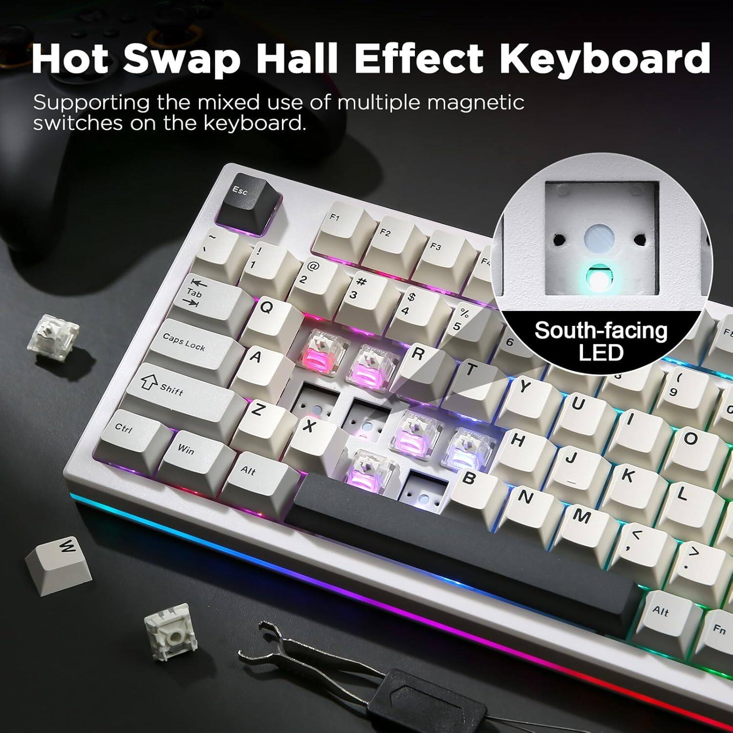 Wikistore RT80 Rapid Trigger Hall Effect Magnetic Keyboard, 8K Polling Rate,RGB Backlit,Hot Swap ...