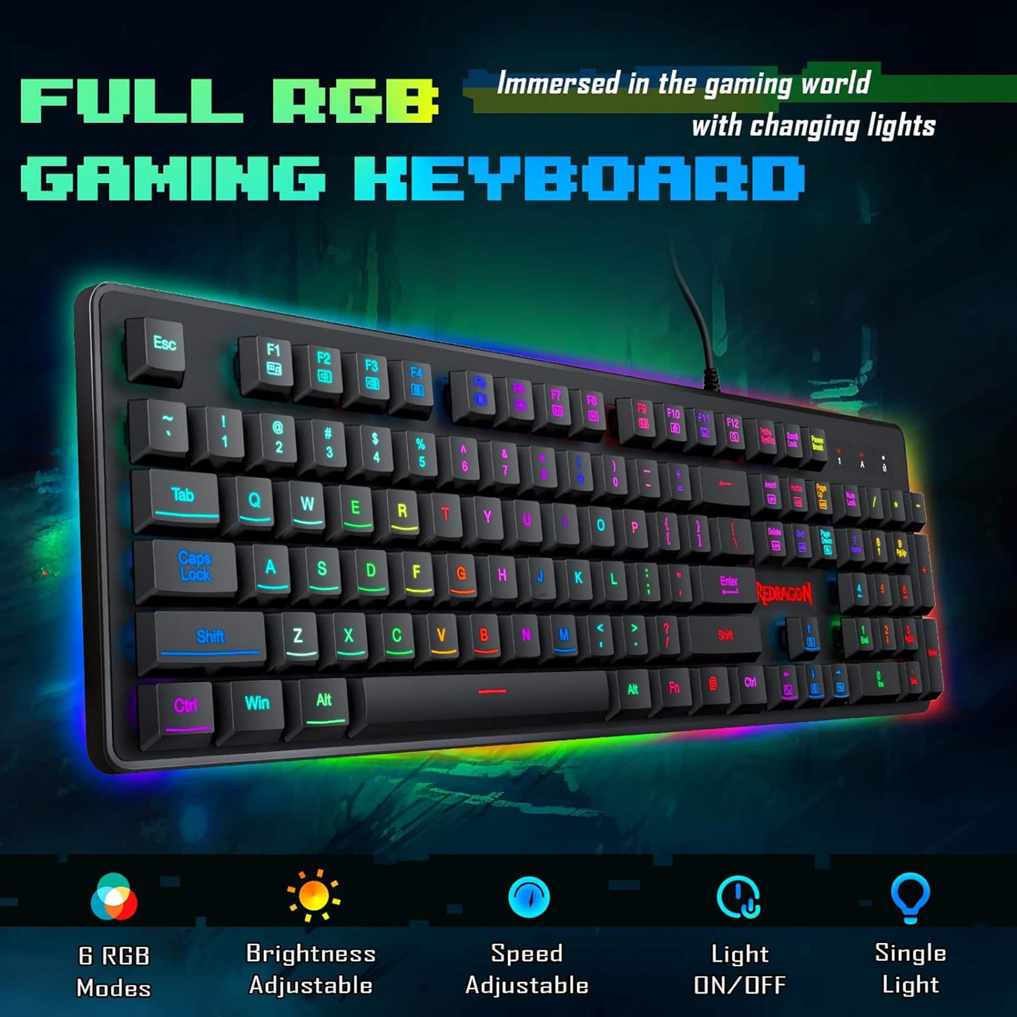 REDRAGON S107-BA Wired Gaming Keyboard and Mouse, RGB Backlit Gaming ...
