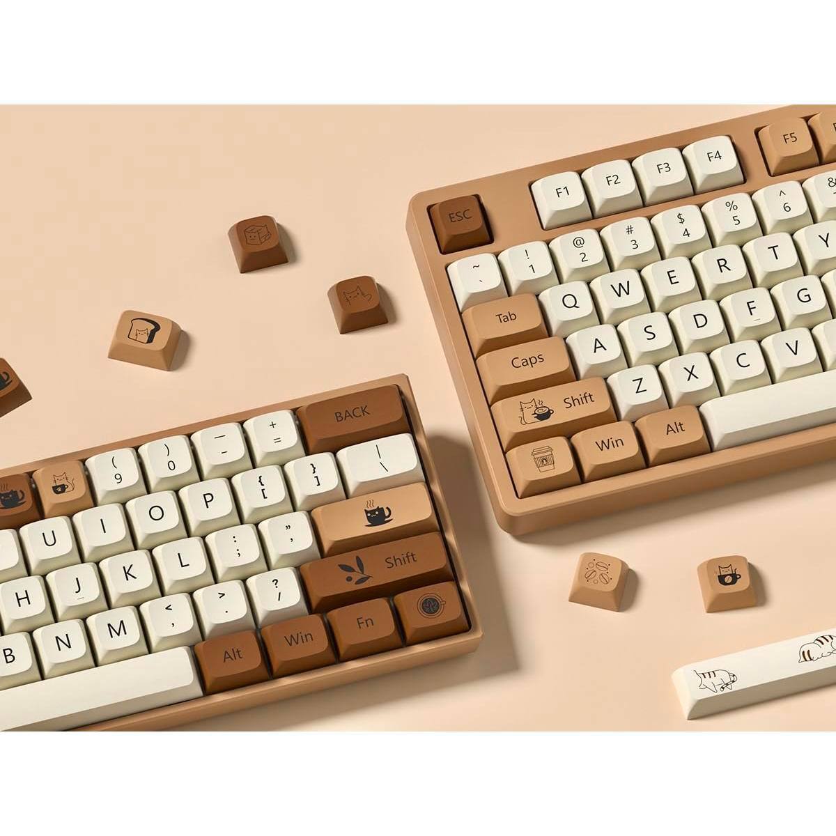 Earthley Blooms Brown Pbt Keycaps Xda Profile Cute Key Caps Dye sublimation Coffee Cat Set ...