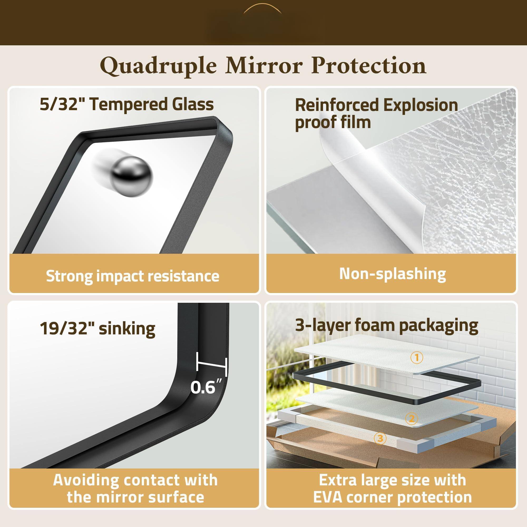 Cedar Assembly Bathroom Mirror 20 X Matte Mirrors Tempered Glass Modern ...