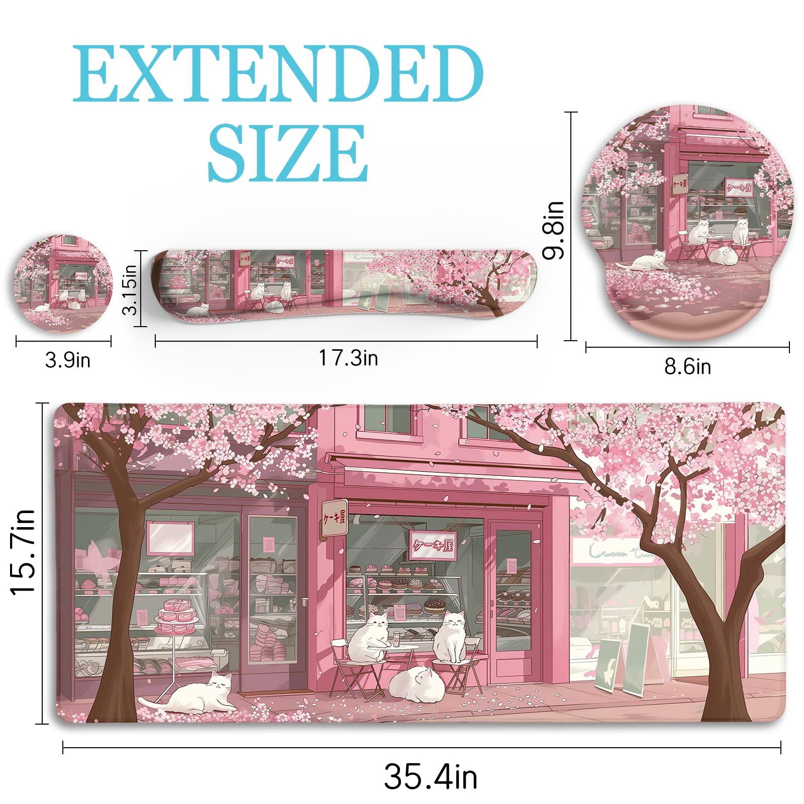 Pacoar Cade Anime Cat Mouse Pad Set Xxl Gaming With Wrist Rest Mat ...