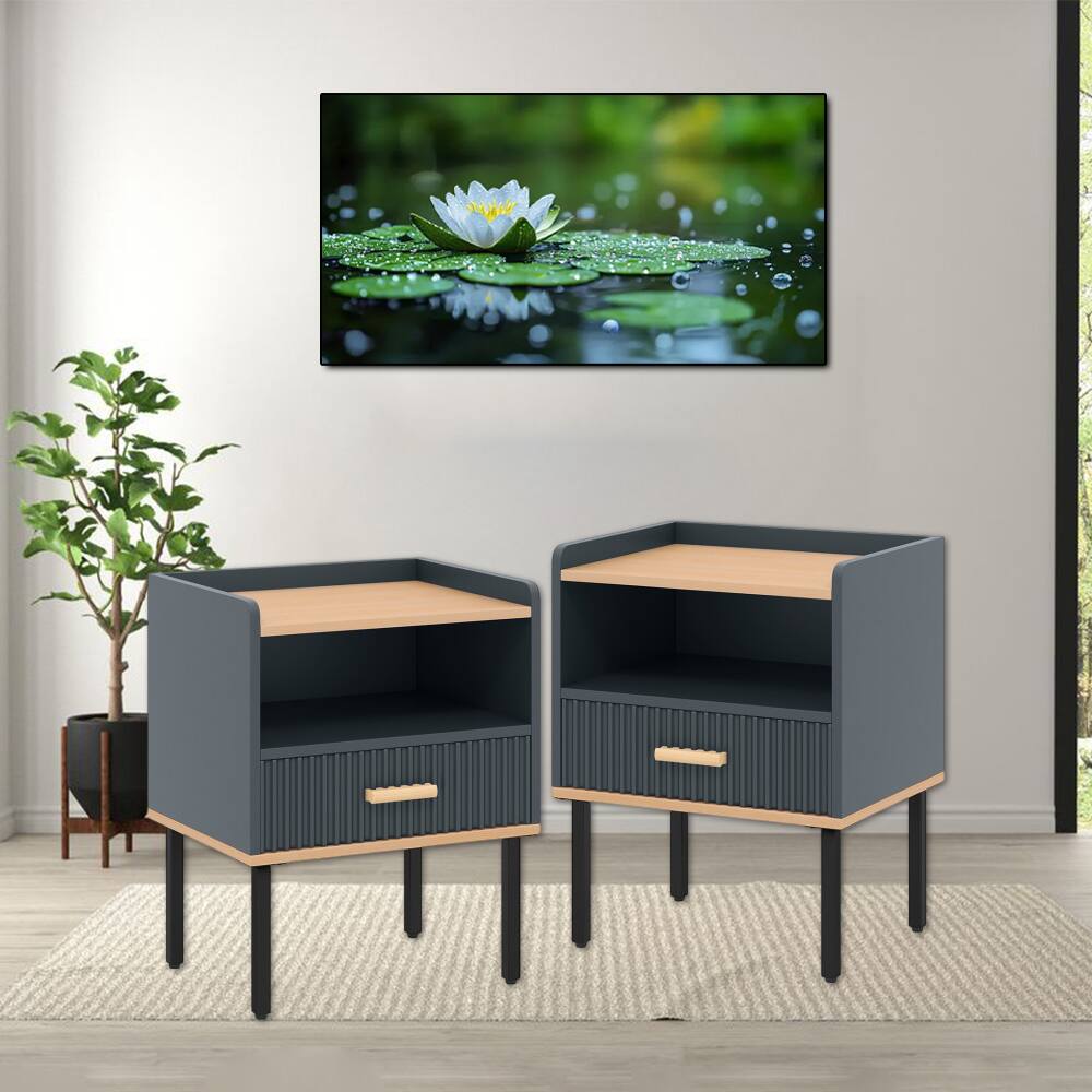 Hivvago Compact Night Table with Pull Out Drawer and Open Display Shelf ...