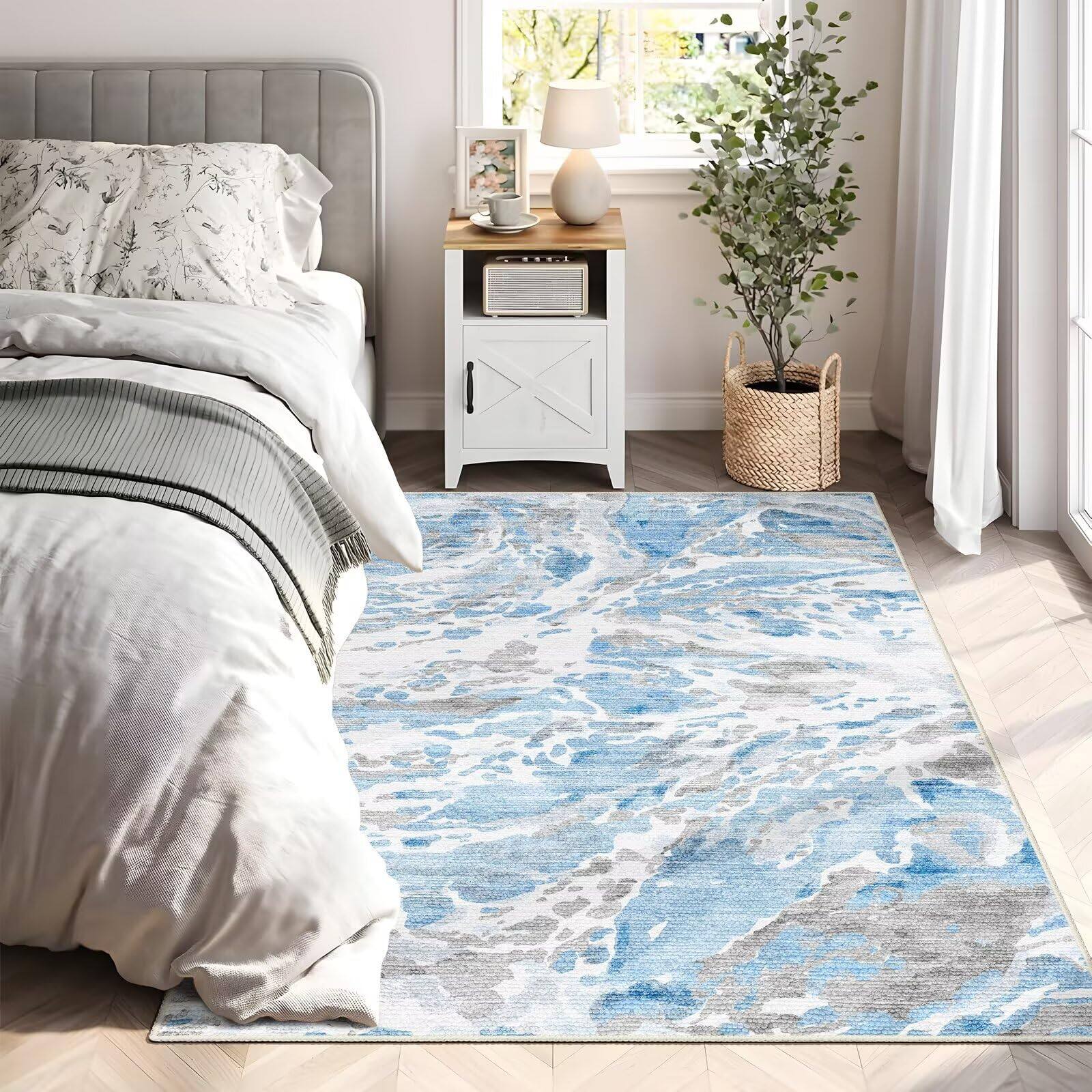 Fabibe 3X5 BLUE Modern Abstract Machine Washable Indoor DEXDE WASHABLE ...