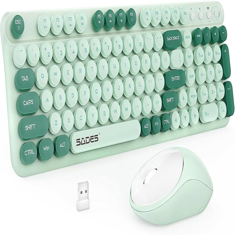MOSZAR LLC Wireless Keyboard and Mouse Combo Full Sized Keycaps Retro ...