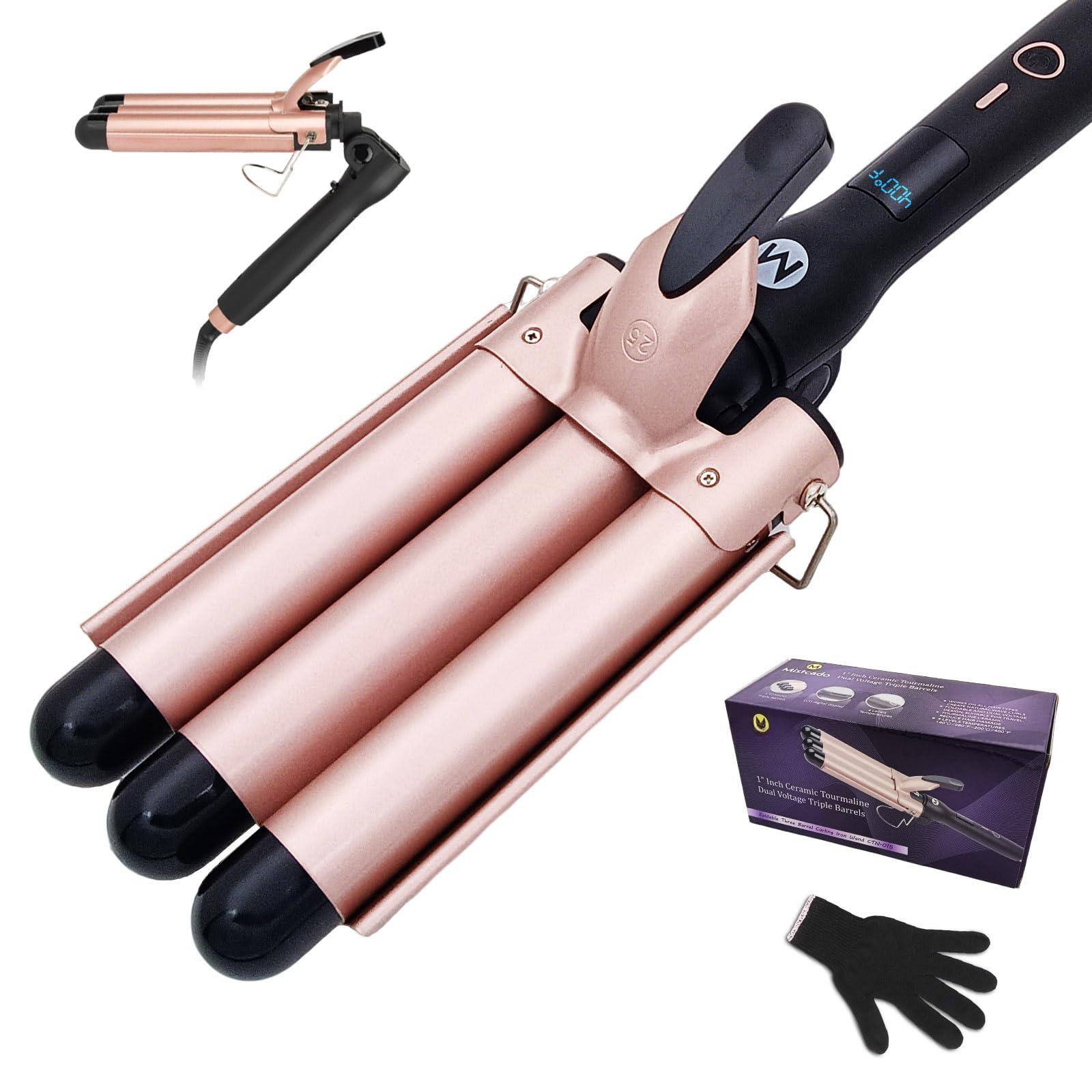 PO3TICJUNKI3 3 Curling Iron Ceramic Tourmaline Hair Waver Wand With Lcd ...
