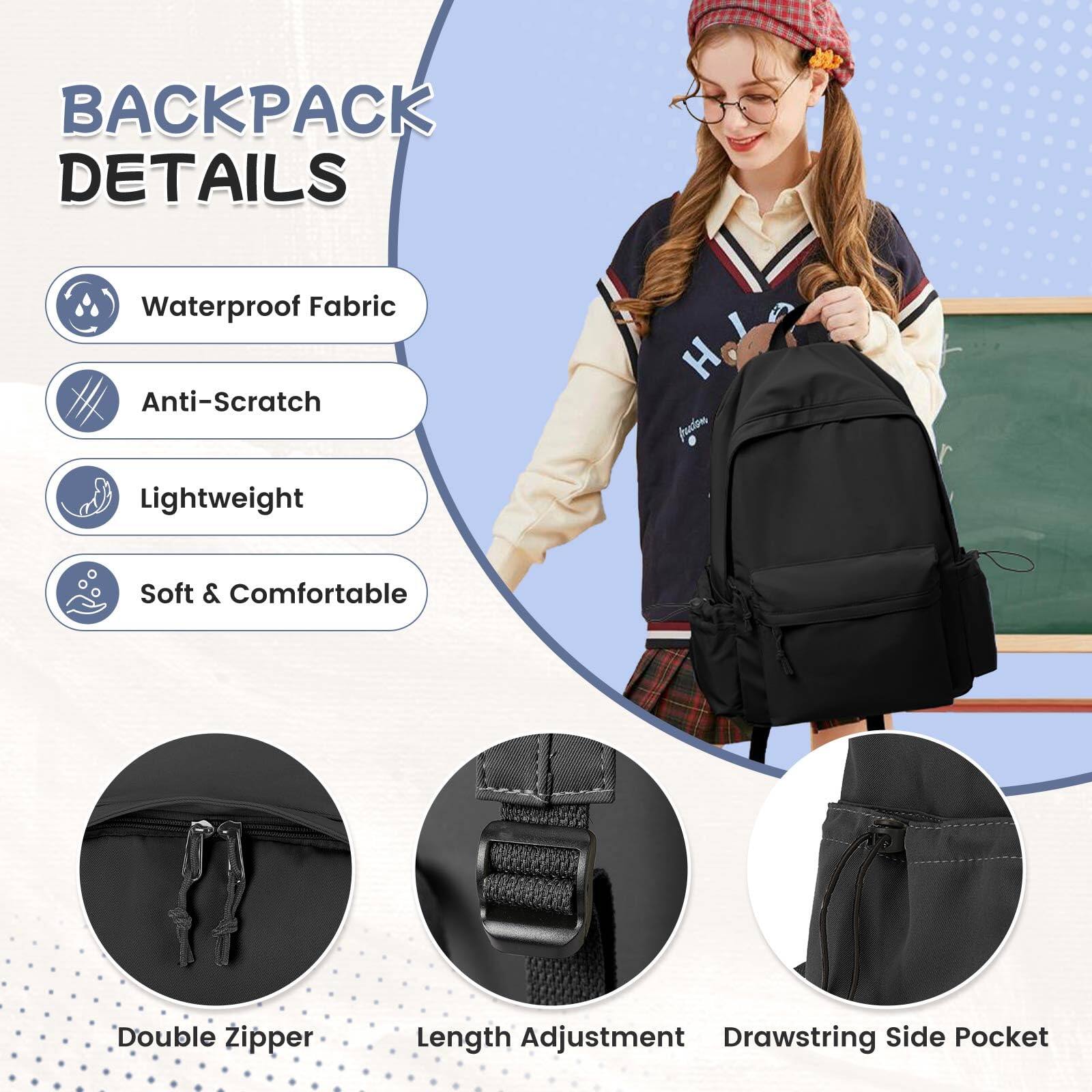Stamp n Camp Black School Backpack For Women Waterproof High Book Bag ...