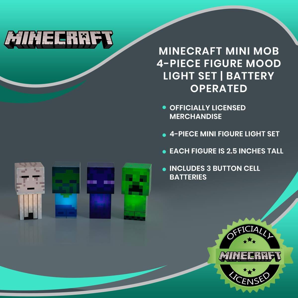 Ukonic Minecraft Mini Mob 4 Piece Figure Mood Light Set | Battery ...