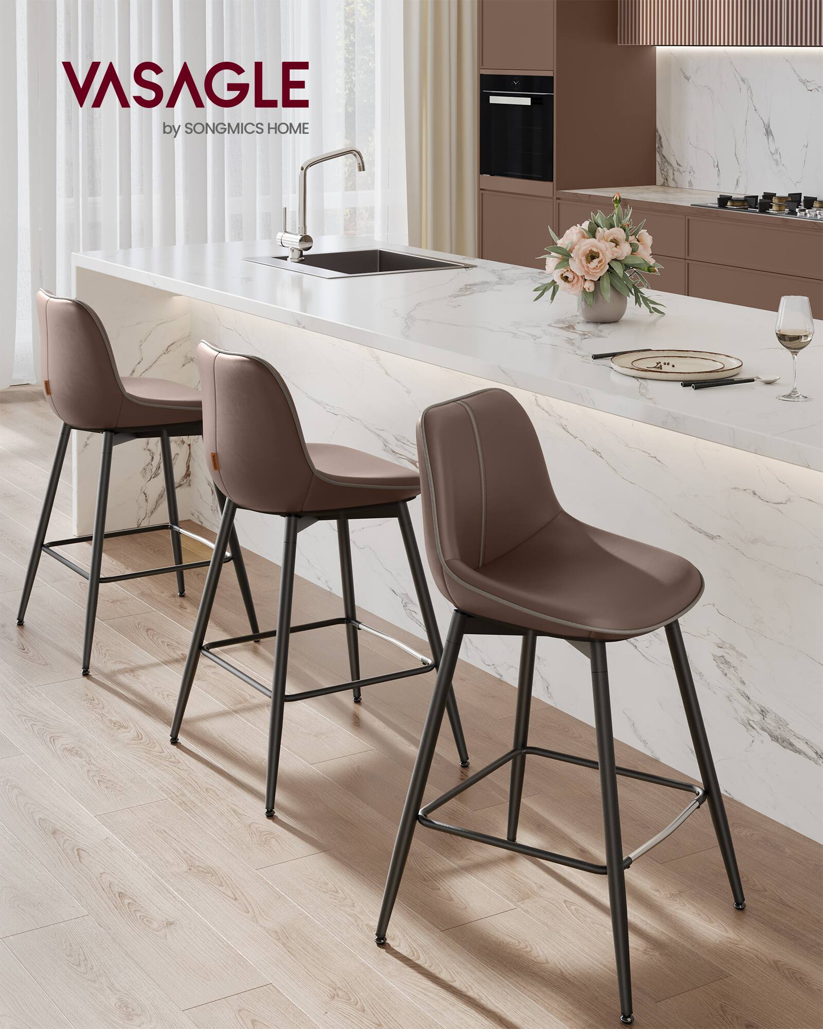 Songmics Home Bar Stools Set of 2, Counter Height Bar Stools with Back ...