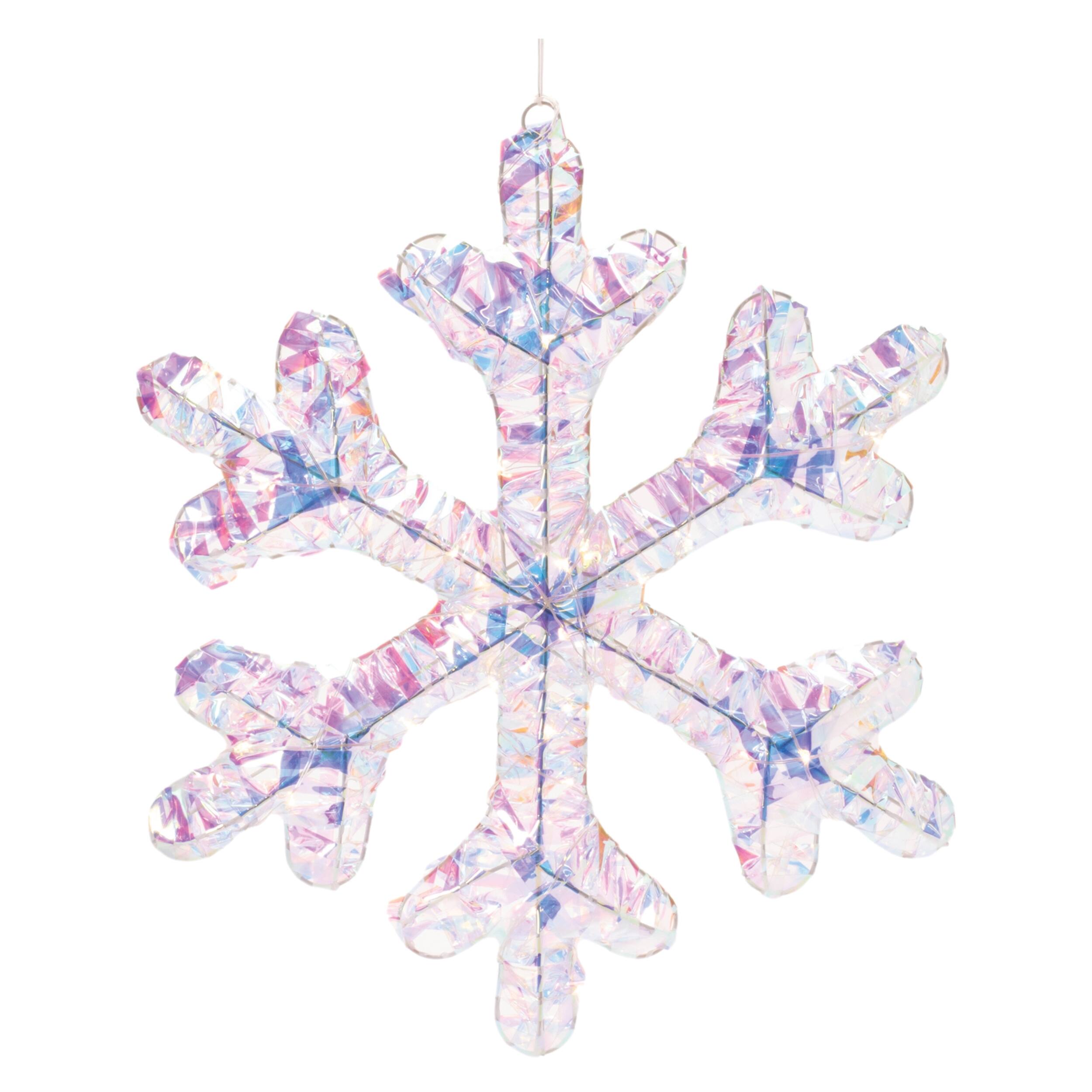 BreeBe Iridescent LED Hanging Snowflake (Set of 2) White, Blue, Pink ...