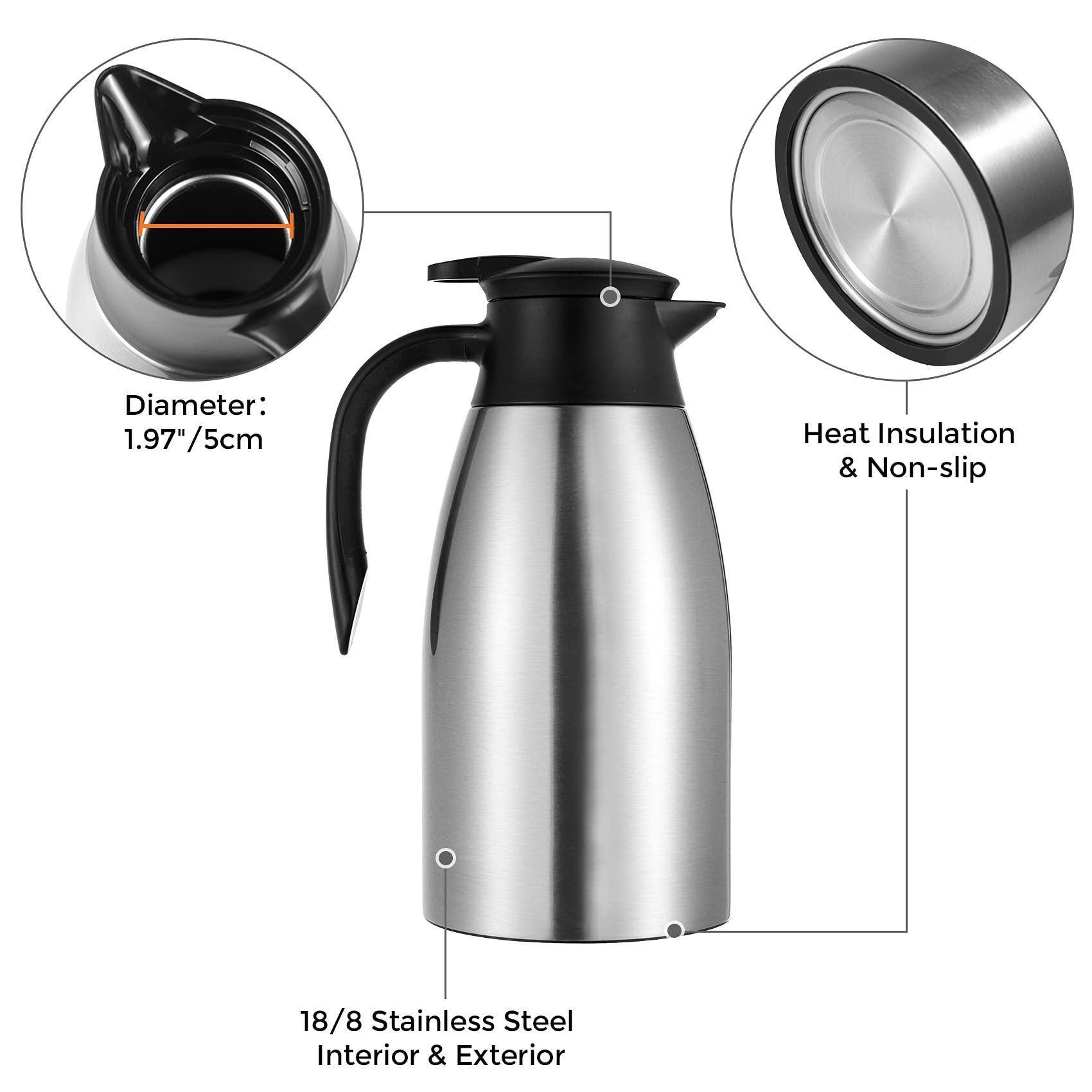 Dapper Styles Thermal Coffee Carafe Stainless Steel Insulated Vacuum Carafes For Keeping Hot 2 ...