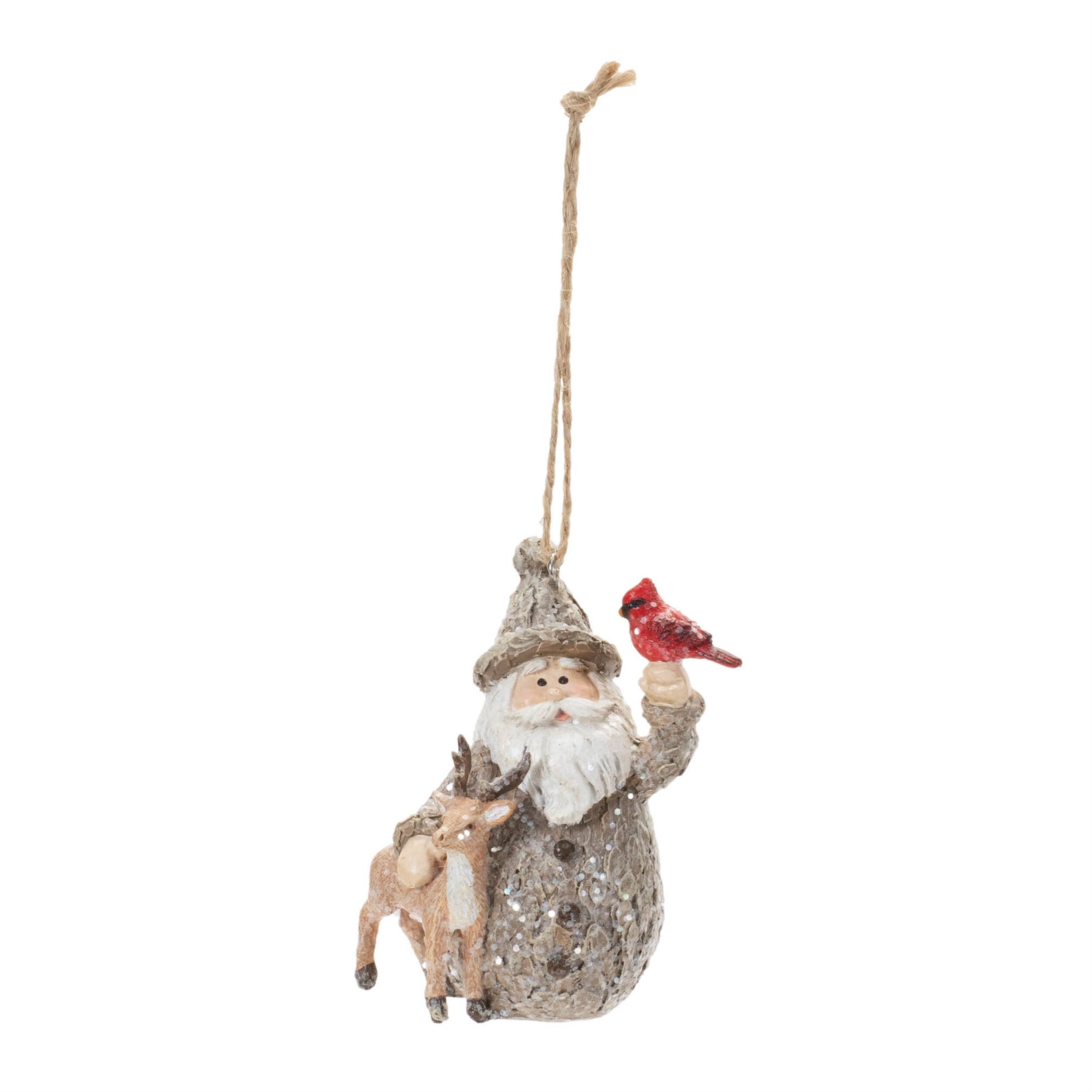 BreeBe Santa with Deer and Cardinal Bird Ornament (Set of 6) Brown ...