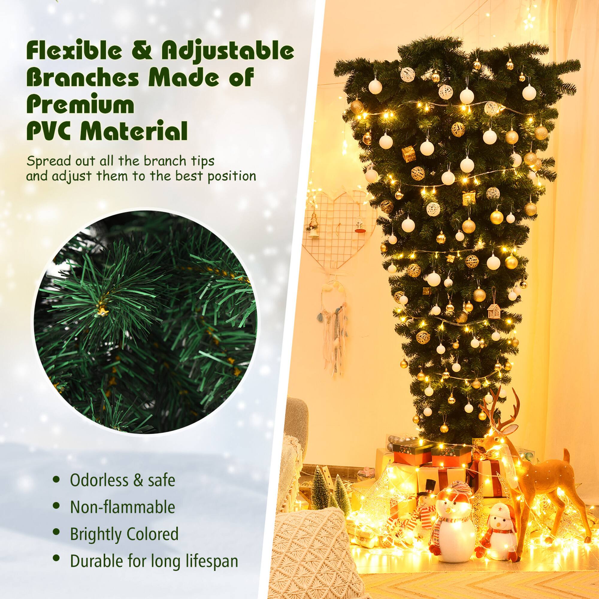 Gymax 7ft Artificial Upside Down Christmas Tree Holiday Decoration w ...