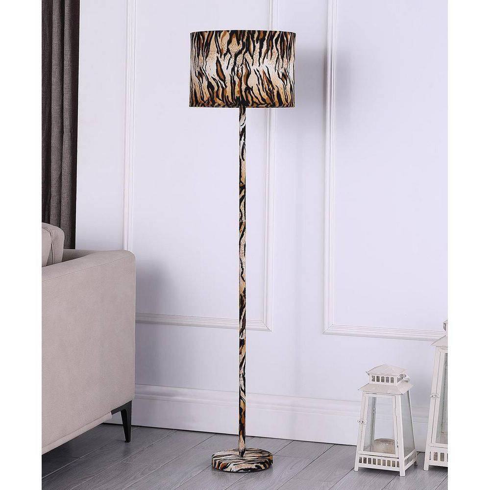 Hivvago Animal Print Floor Lamp with Tiger Stripe Faux Suede Drum Shade ...
