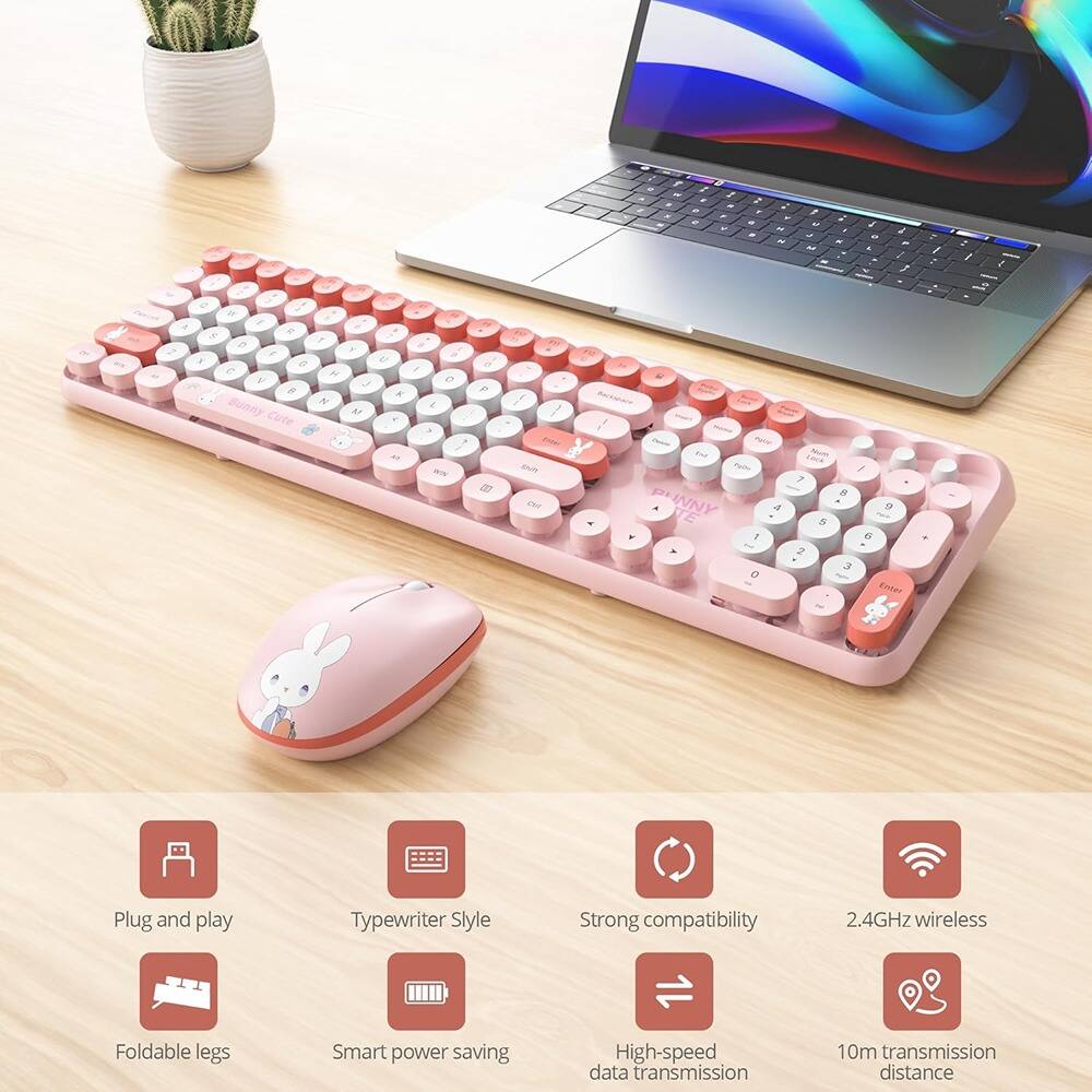 MOSZAR LLC Colorful Wireless Keyboard and Mouse Combo Set, 2.4GHz Cute ...