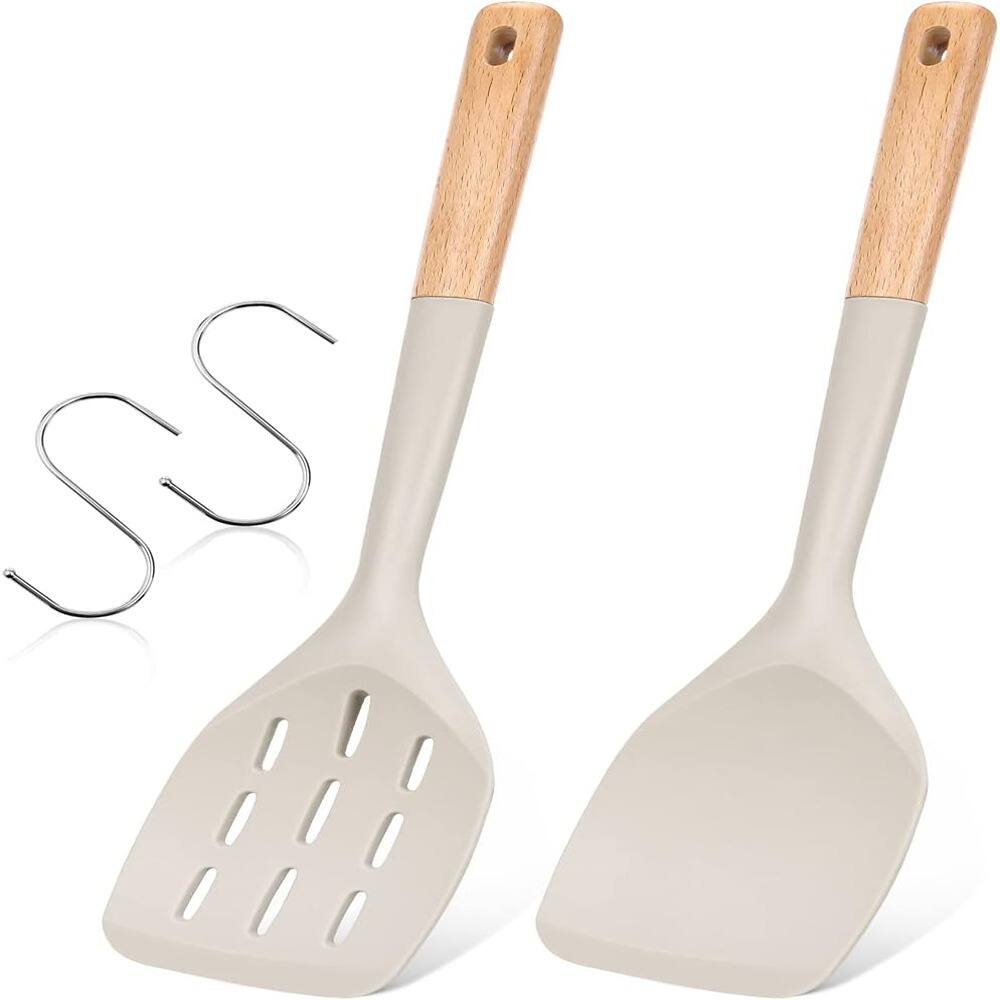 RTMB Set of two silicone spatulas and a wooden handle kitchen utensil ...