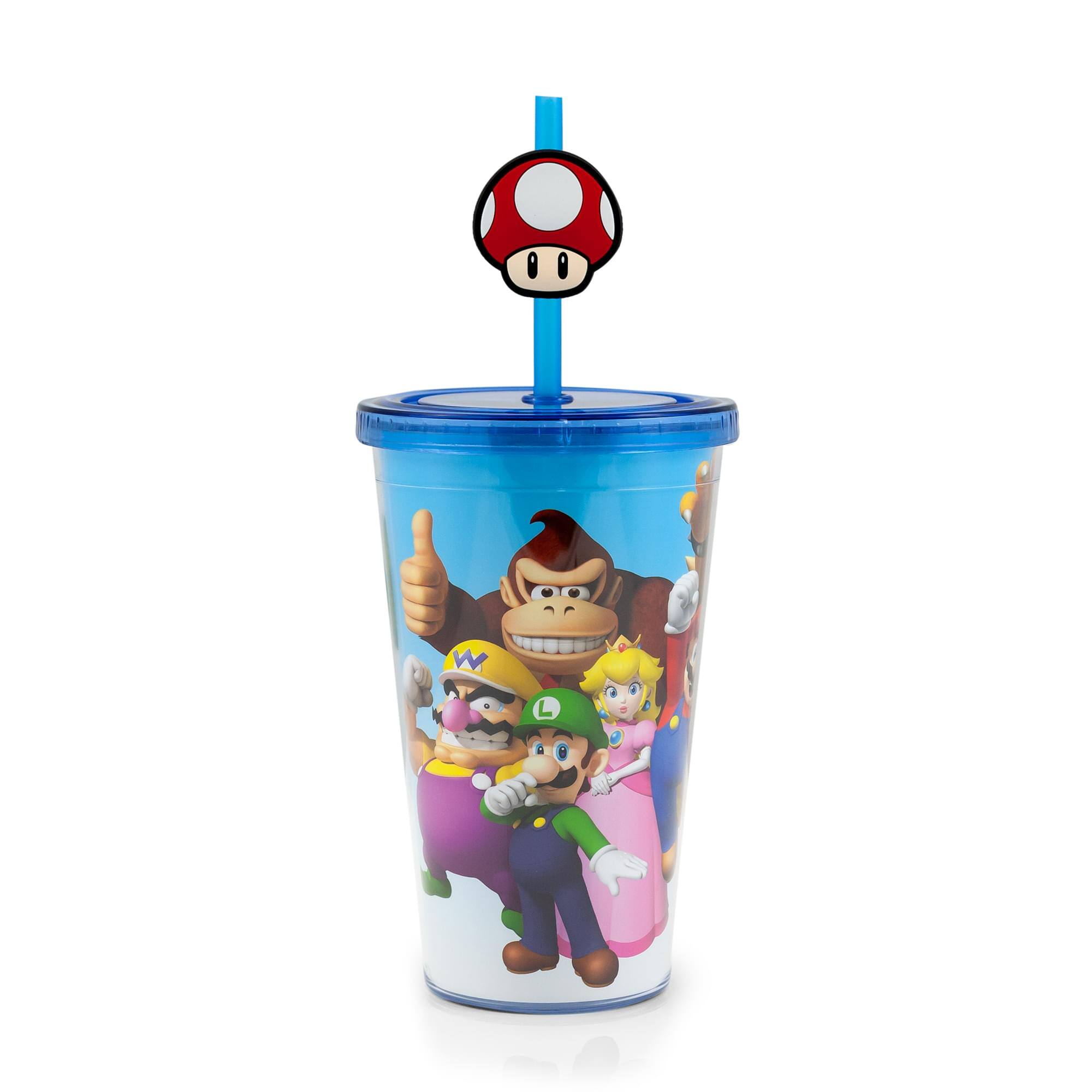 Super Mario Bros. 16oz Travel Cup with Straw Holder Blue SM-CC-9859-TNK ...