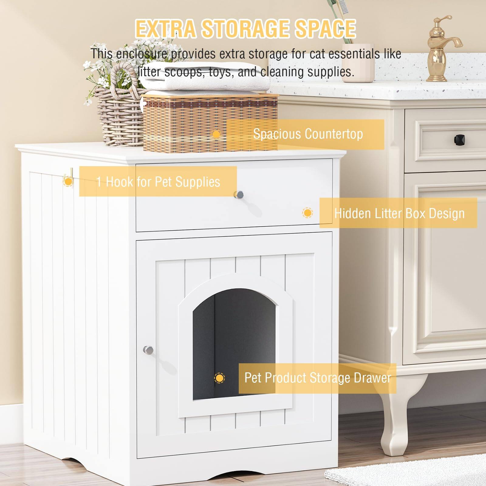 Glintex Wooden Pet House Cat Litter Box Enclosure with Drawer, Side ...