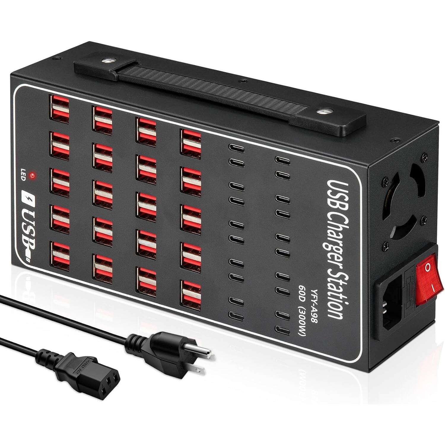 MOSZAR LLC 300W 60 Port USB A & USB C Fast Charging Station for Multiple Devices Black YFY-A98 ...