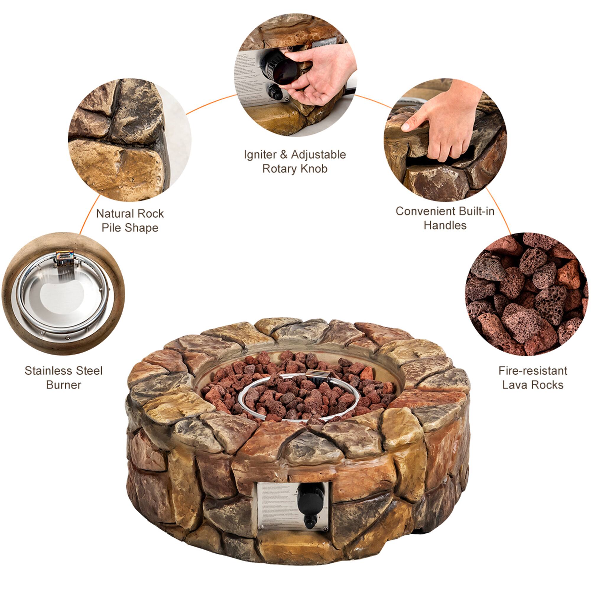 Gymax 28 inch Stone Gas Fire Pit 40,000 BTU Propane Patio Yard w/ Lava ...
