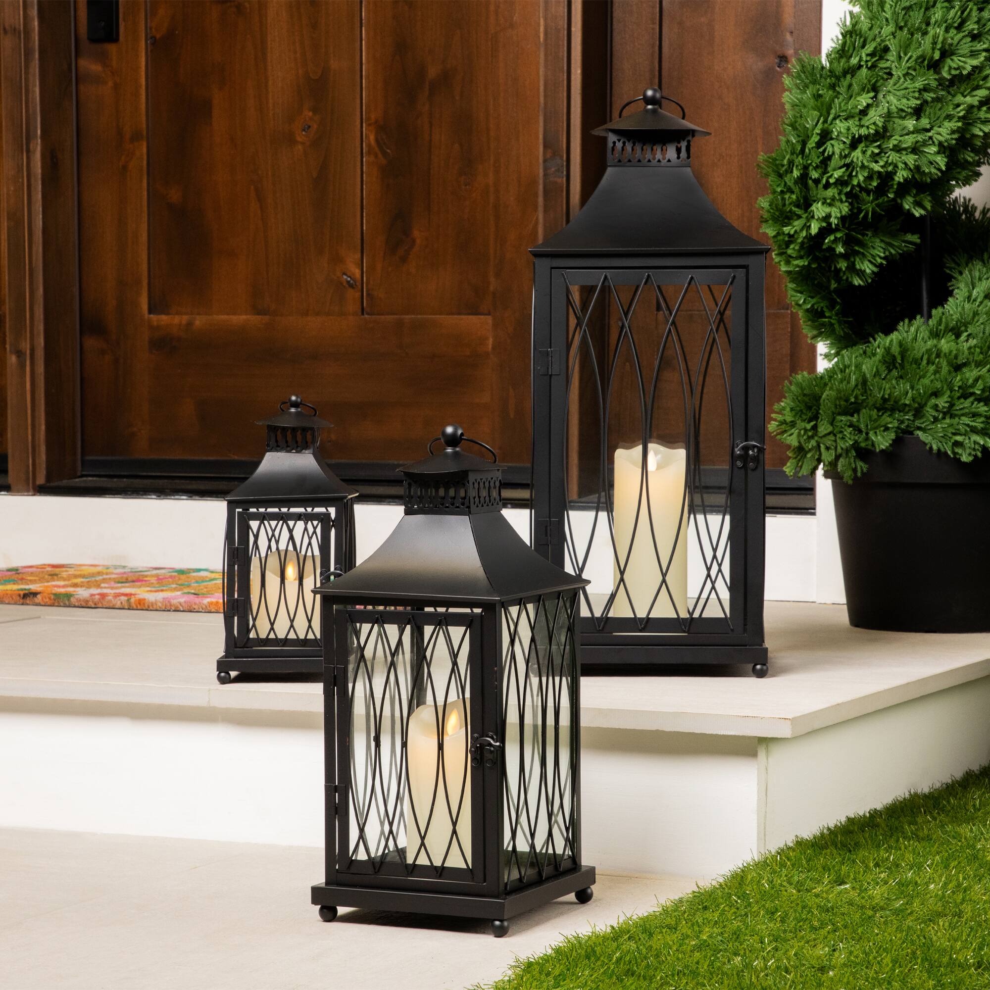 Northlight Lattice Style Metal Candle Lanterns 22.75" Set of 3 Black ...