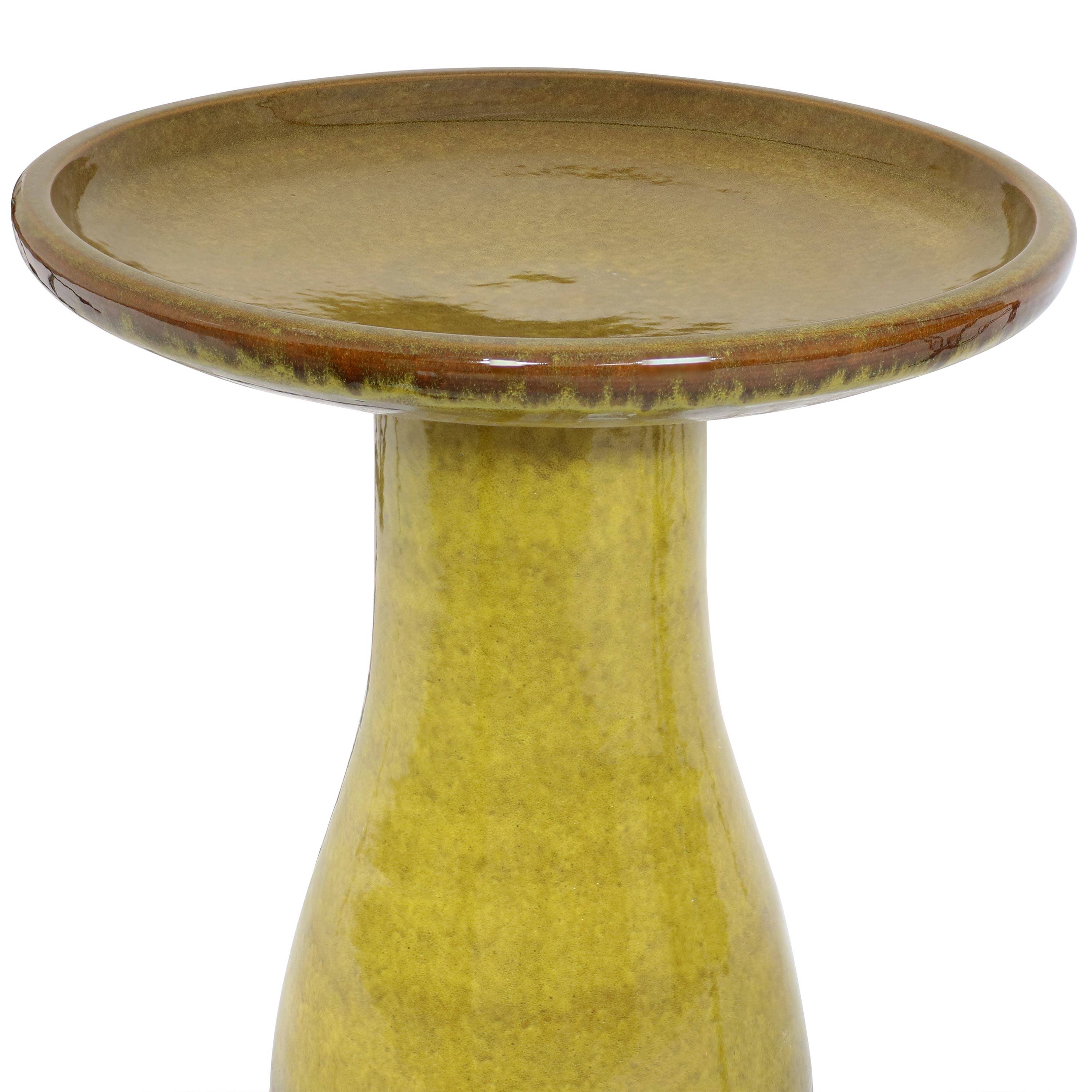 Sunnydaze Duo Tone Outdoor Glazed Ceramic Bird Bath 21 in Cognac Yellow ...