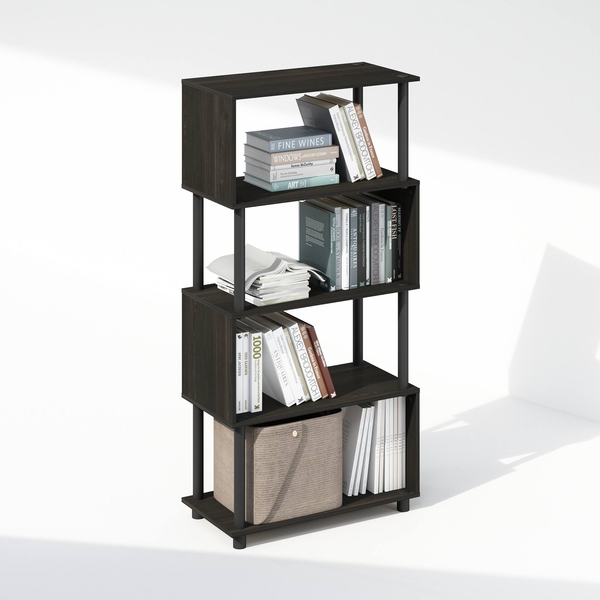 Furinno REED Book Shelf, 5 Tier Bookshelf, Bookcase with S Shaped, 11.8 ...