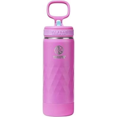 Takeya Sport 18 oz. Kids Leakproof Water Bottle with Straw Lid Fuchsia ...