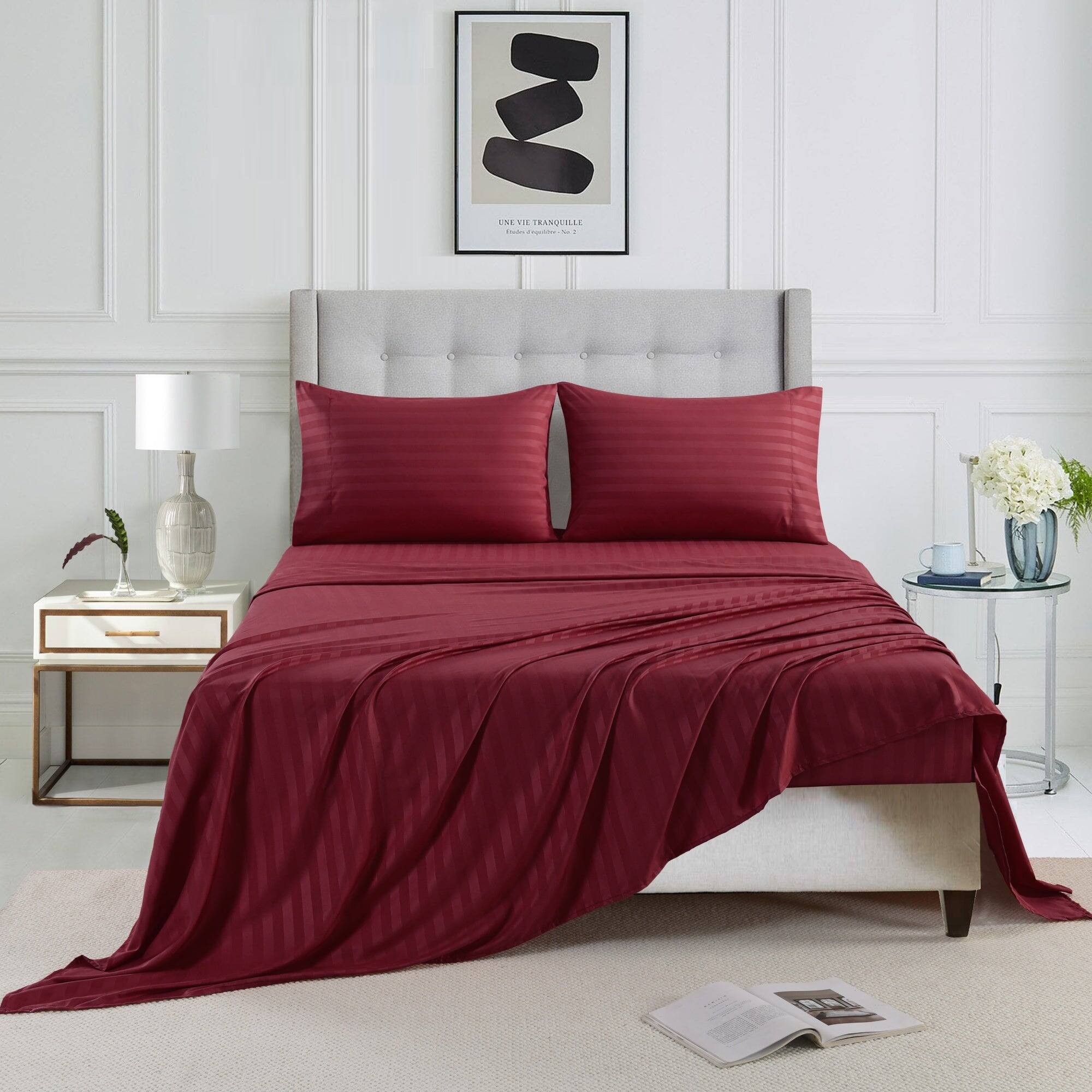 MarCielo 4 Pieces Soft Striped Bed Sheets with 18 inches Deep Pocket ...