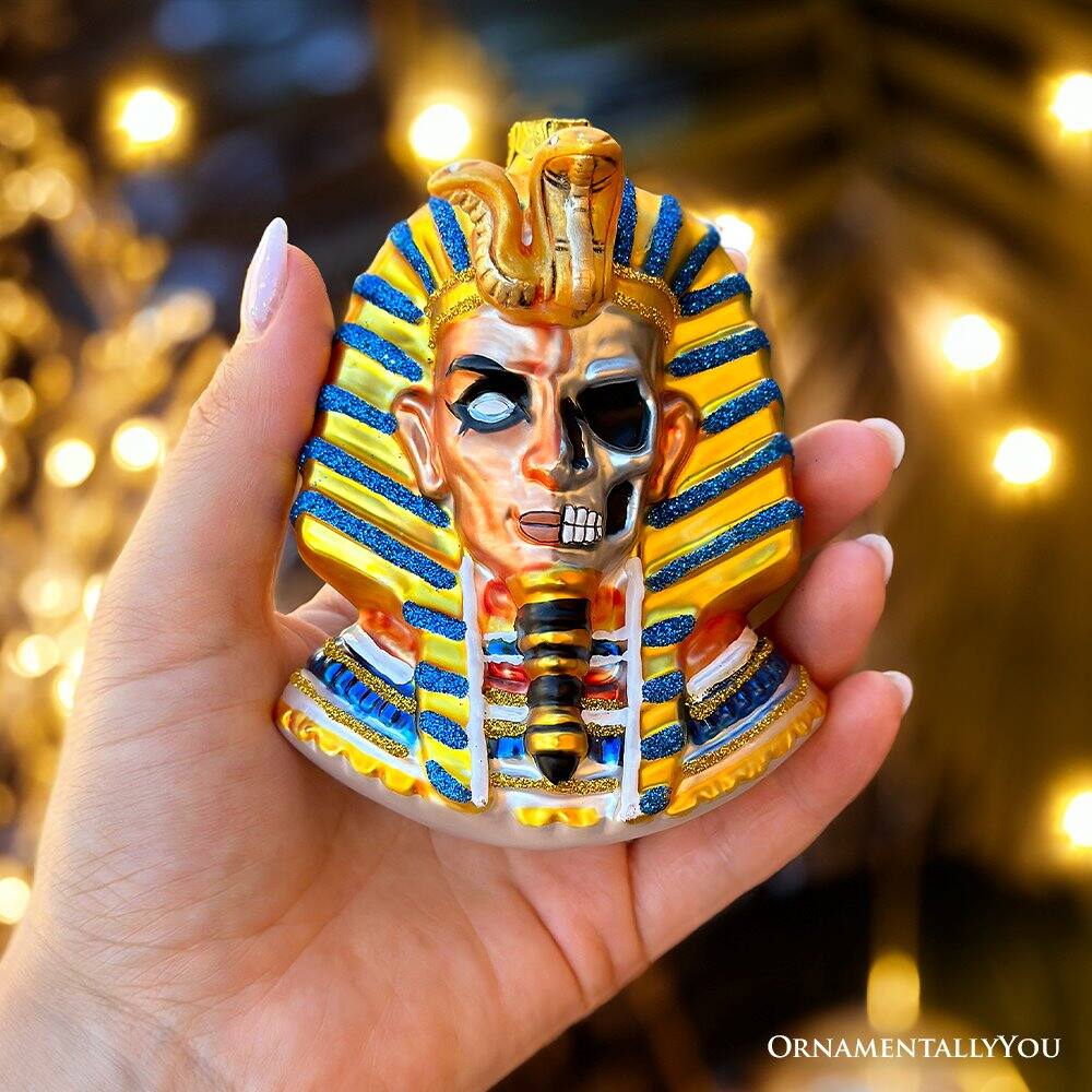 OrnamentallyYou Evil Egyptian Pharoah Half Skull Head Glass Ornament ...