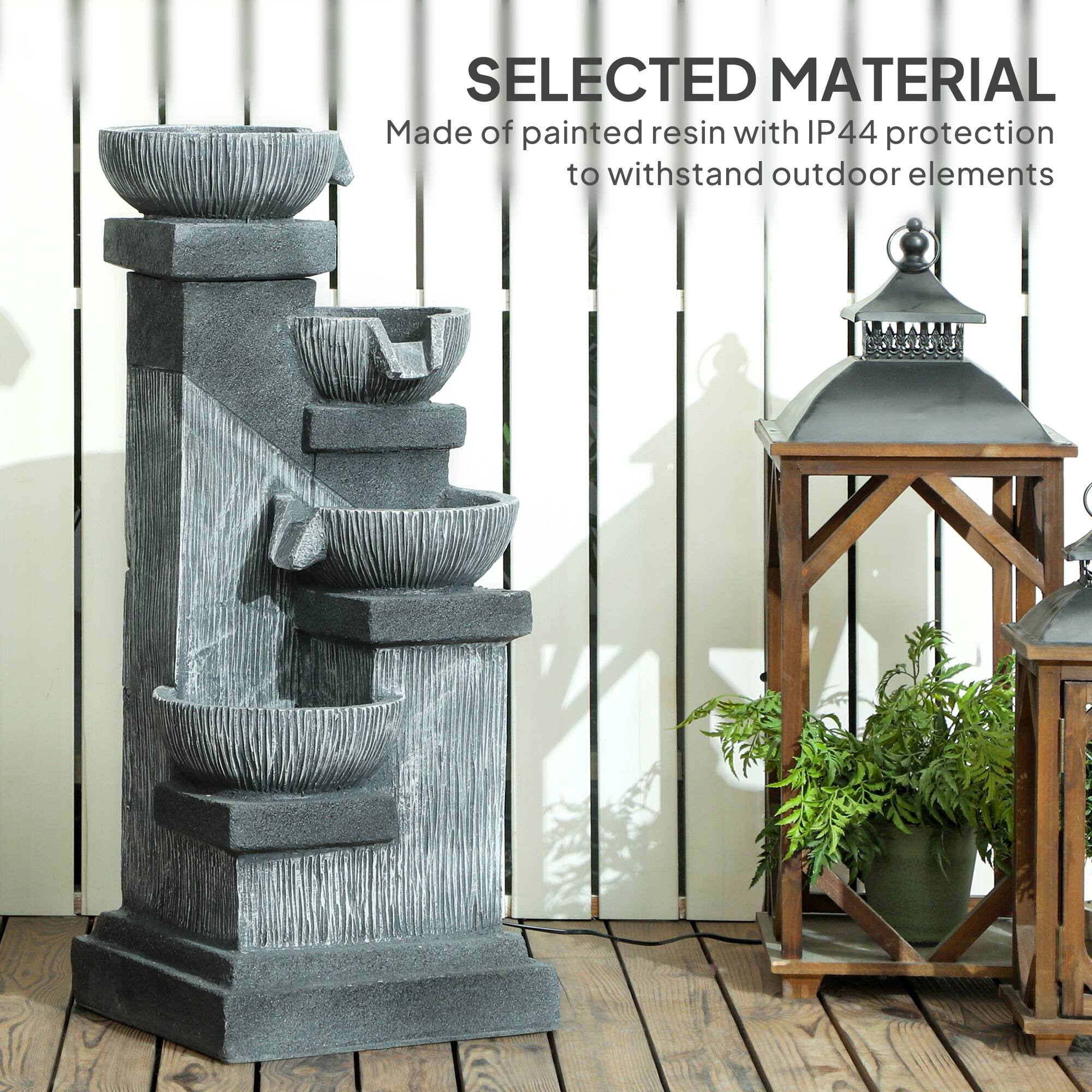 Outsunny 33.5" Tall Outdoor Water Fountain, 4 Tier Floor Standing Resin ...