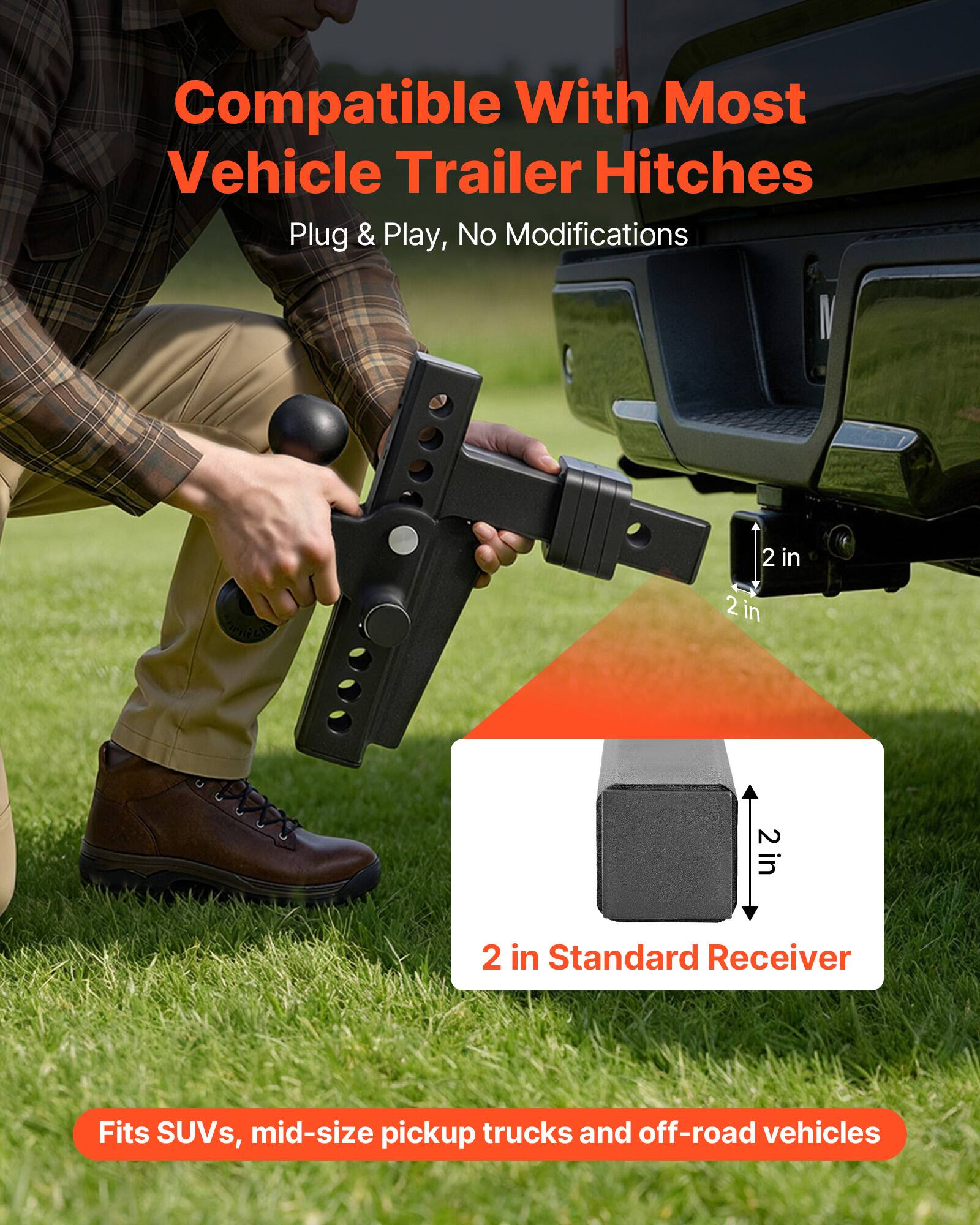 VEVOR Adjustable Trailer Hitch, Fit 2 Inch Receiver, Trailer Hitch ...