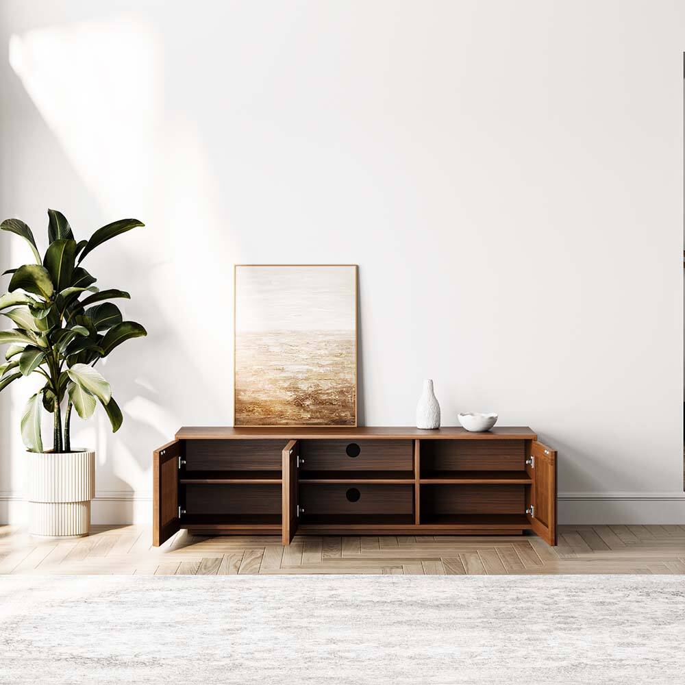POVISON 59" Modern Wood TV Stand, Minimalist Slatted Entertainment ...