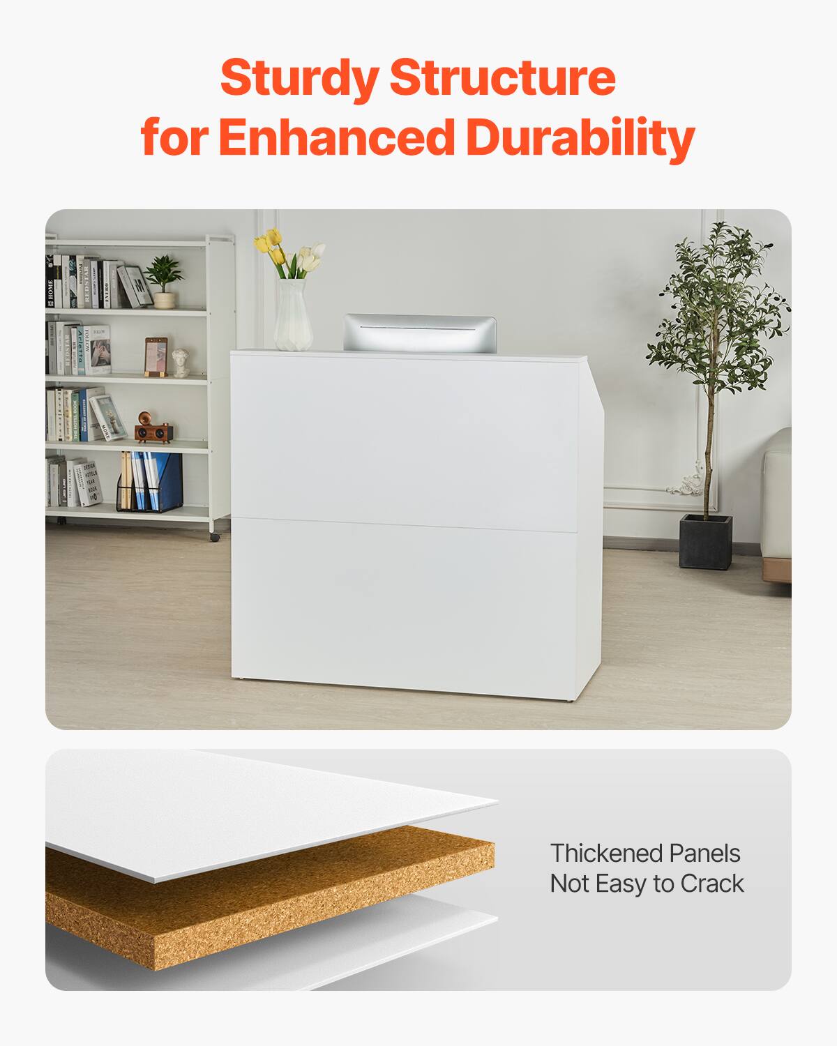 VEVOR Reception Desk, 46 Inch Rectangular Front Counter Table, Office ...