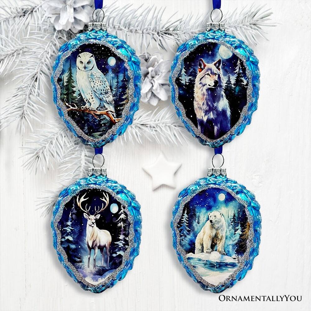 OrnamentallyYou Arctic Animal Illustration Pinecone Glass Christmas ...