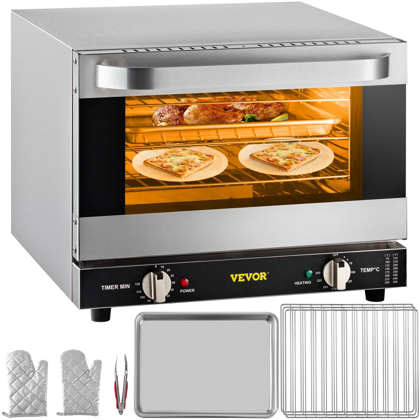 VEVOR Commercial Convection Oven, 21L/19Qt, Quarter Size Conventional Oven Countertop, 1440W 3 ...
